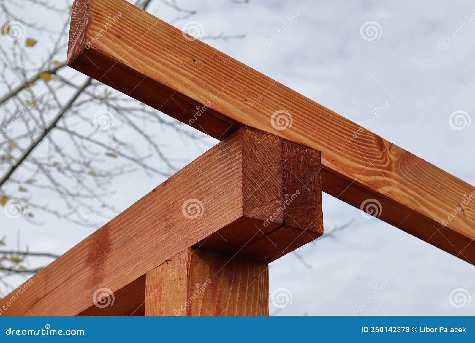 The Connection of the Rafter Beam, the Construction of the Roof. Stock ...