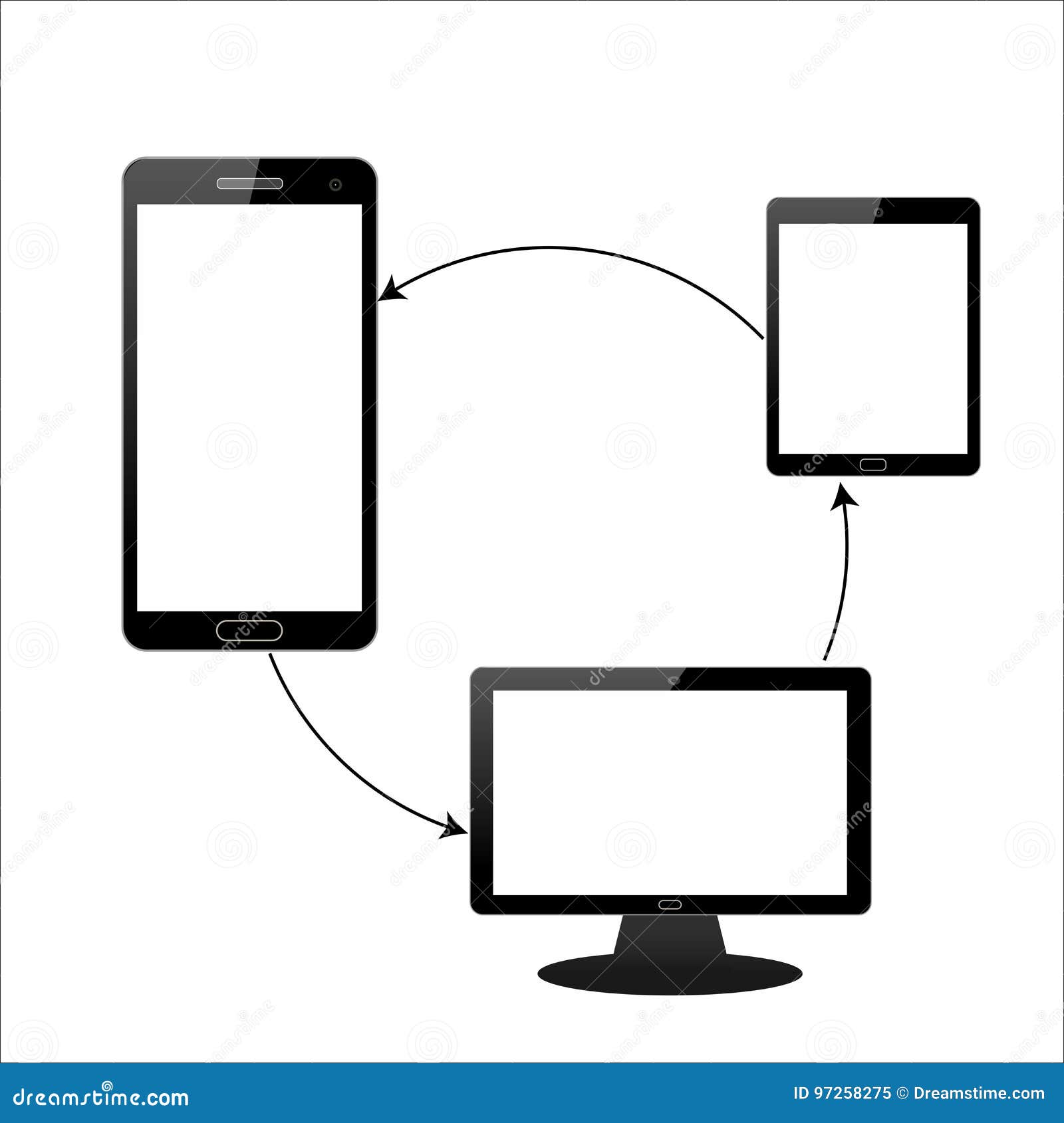 Connection between Table, Pc and Smartphone Stock Vector - Illustration ...