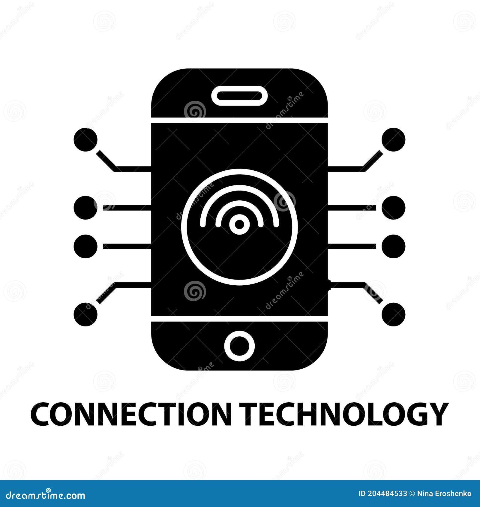 Connection Technology Icon, Black Vector Sign with Editable Strokes ...