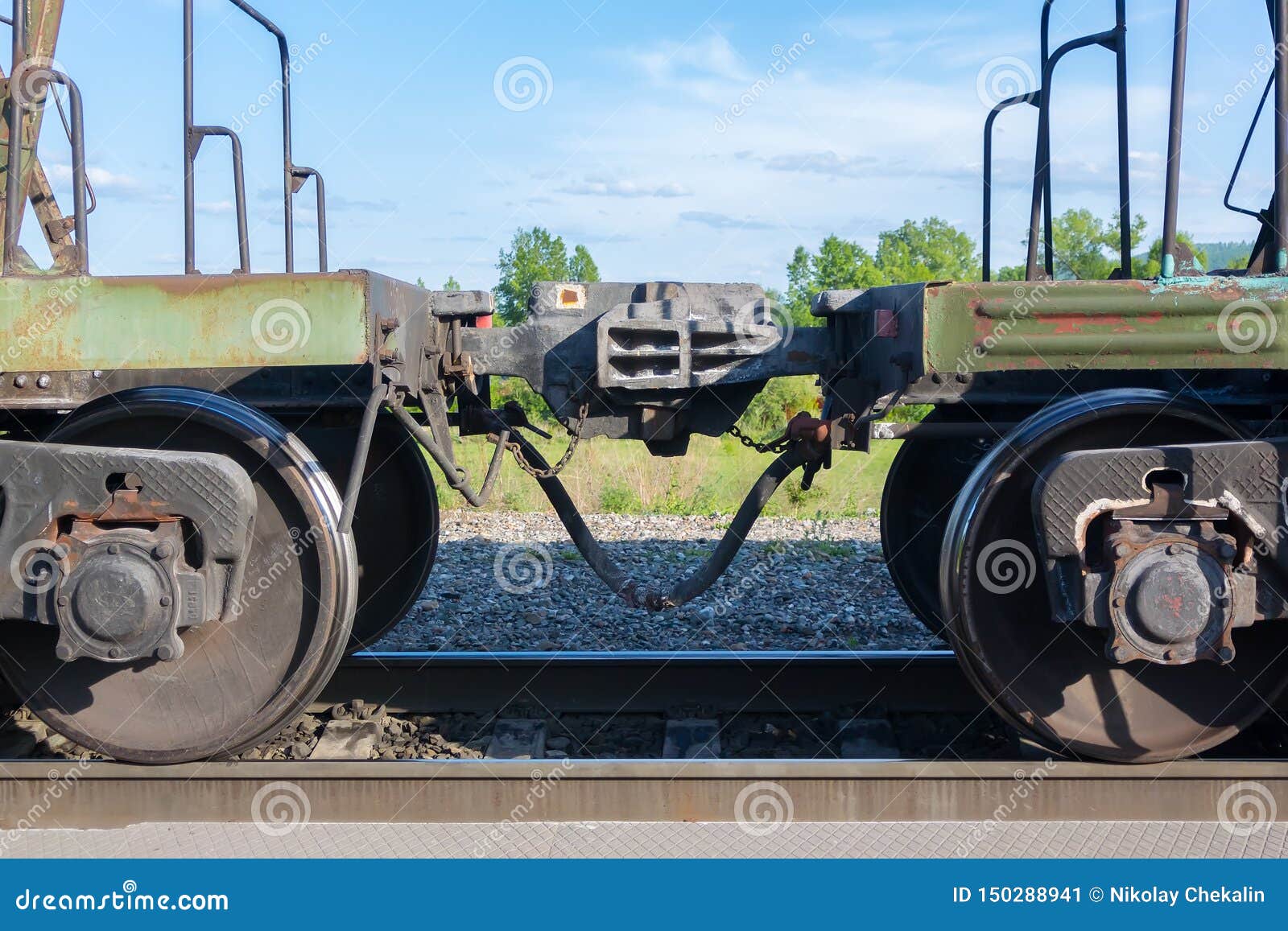 Connection of Two Railway Wagons at the Station during Parking Stock ...
