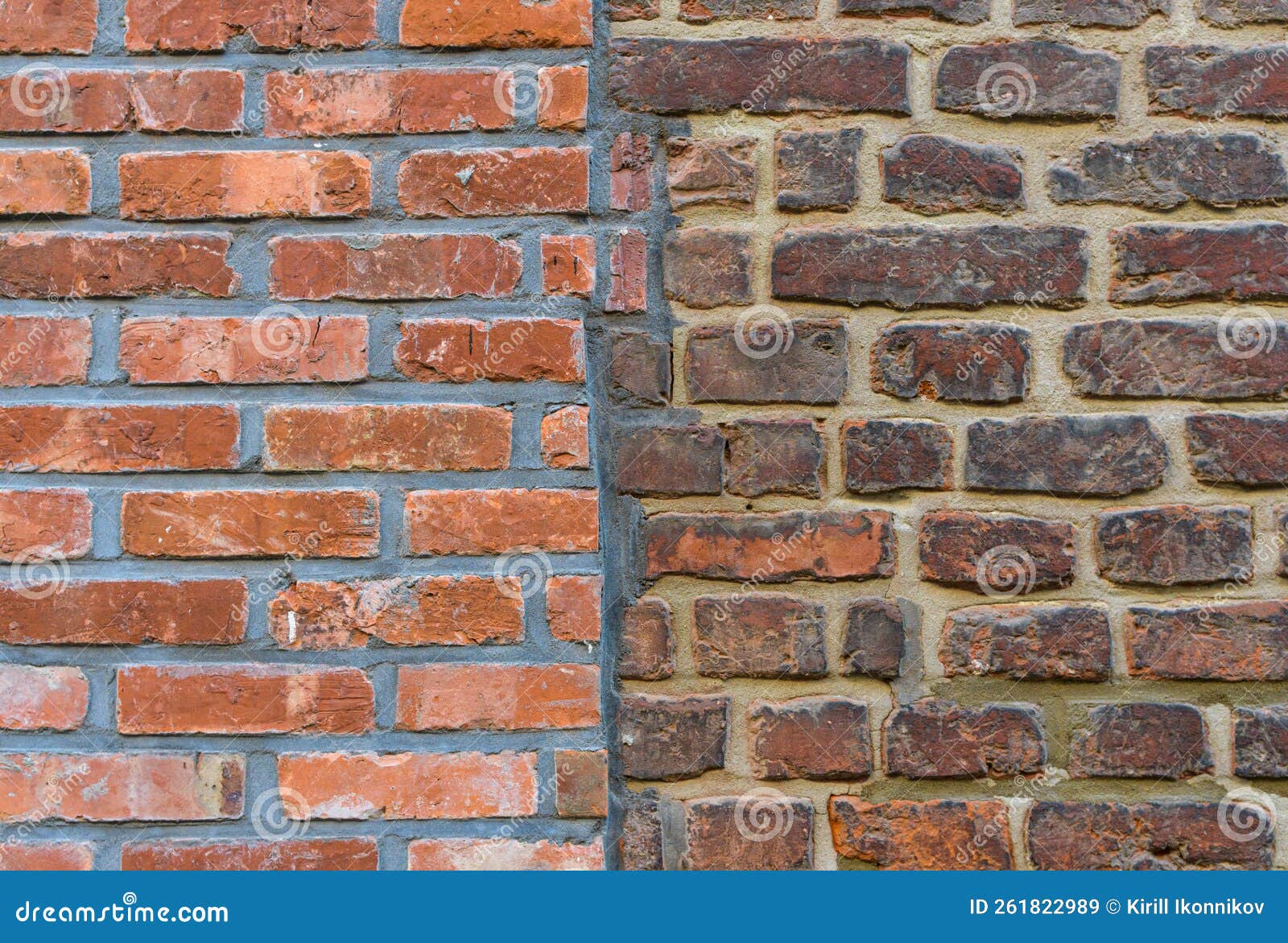 The Connection of Two Walls - the Old and the New Building. the Texture ...
