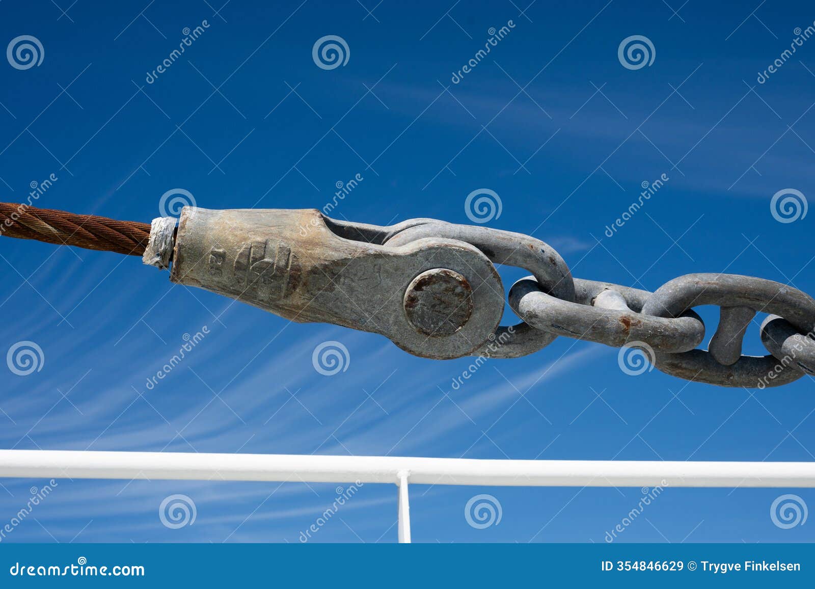 Connection between Wire and Anchor Chain.. Stock Image - Image of ...