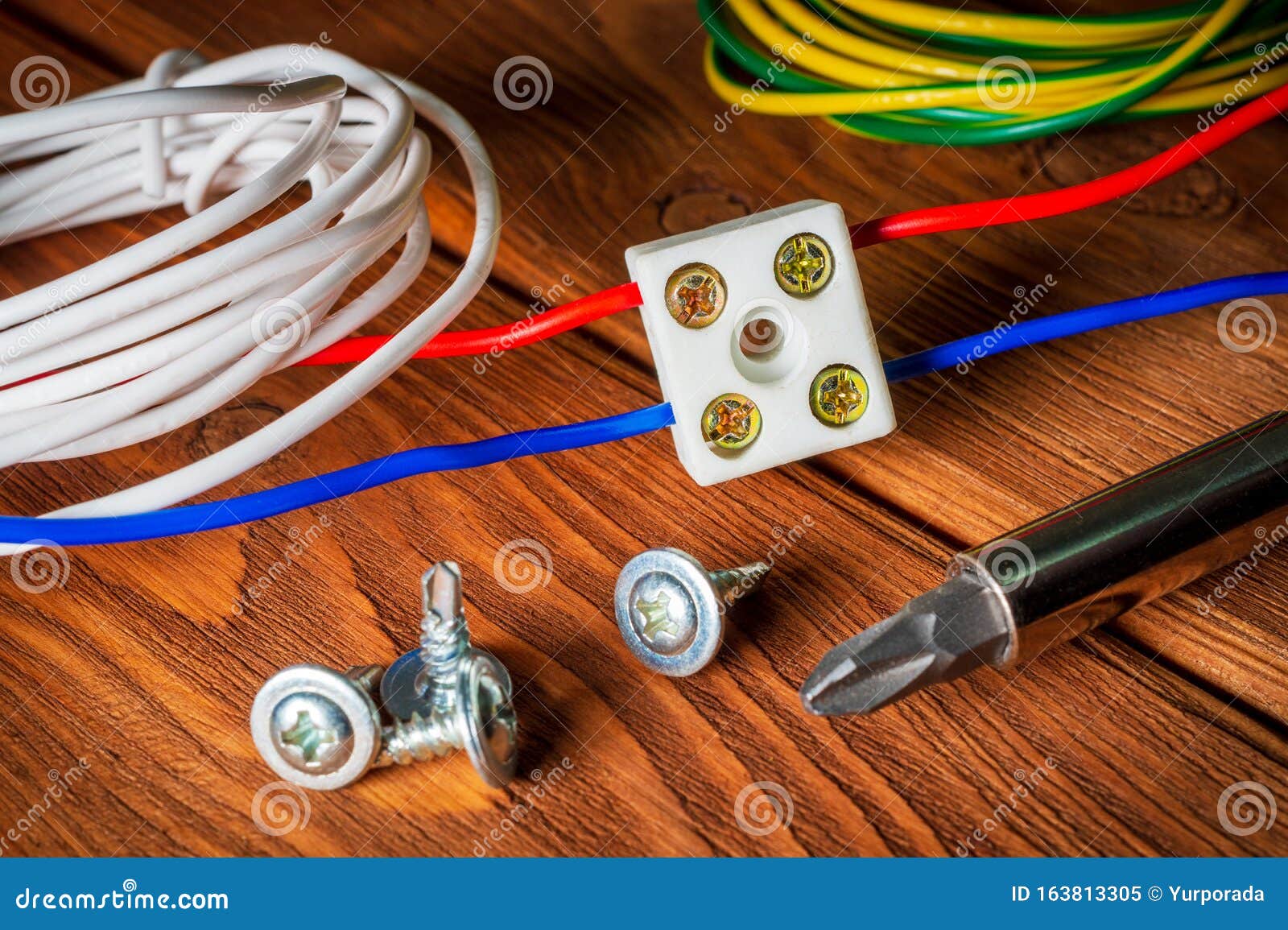 Connecting Wires Using a Plastic Clip on a Wooden Table Stock Image ...