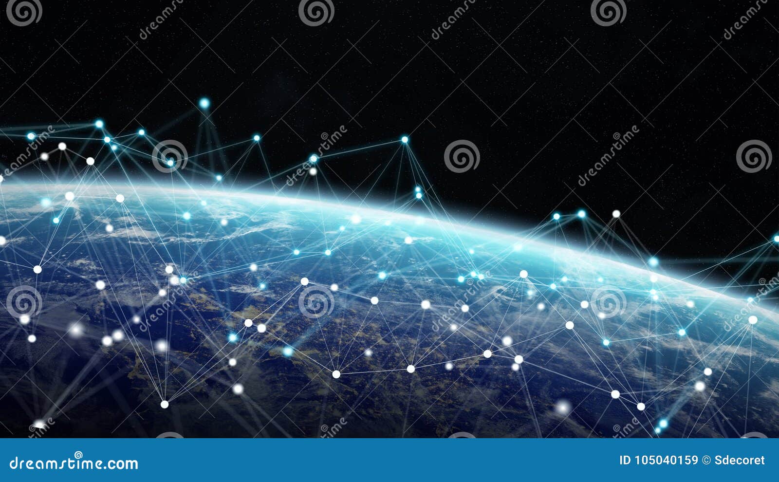 Connections System and Datas Exchanges on Planet Earth 3D Render Stock ...