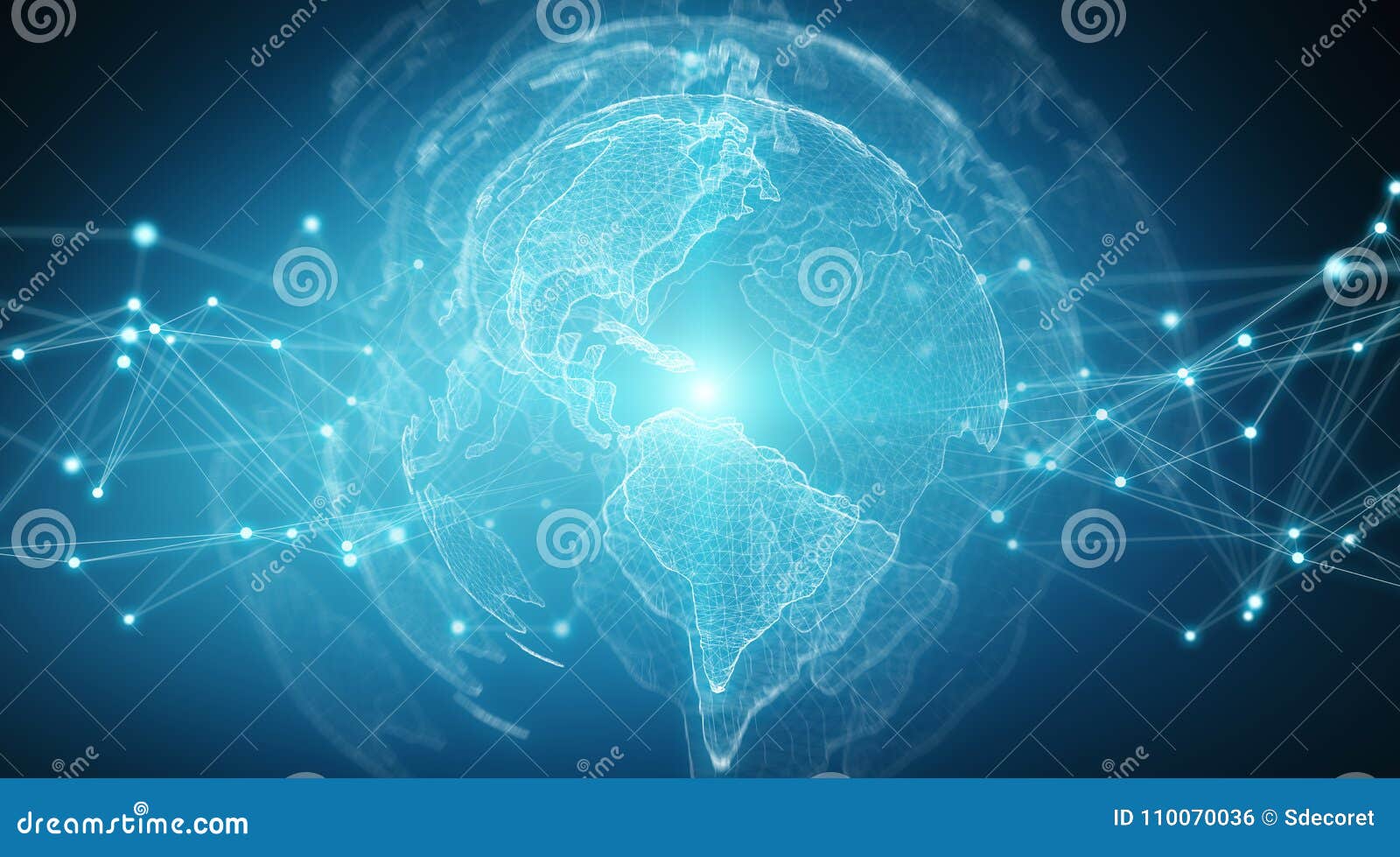 Connections System Global World View 3D Rendering Stock Illustration ...