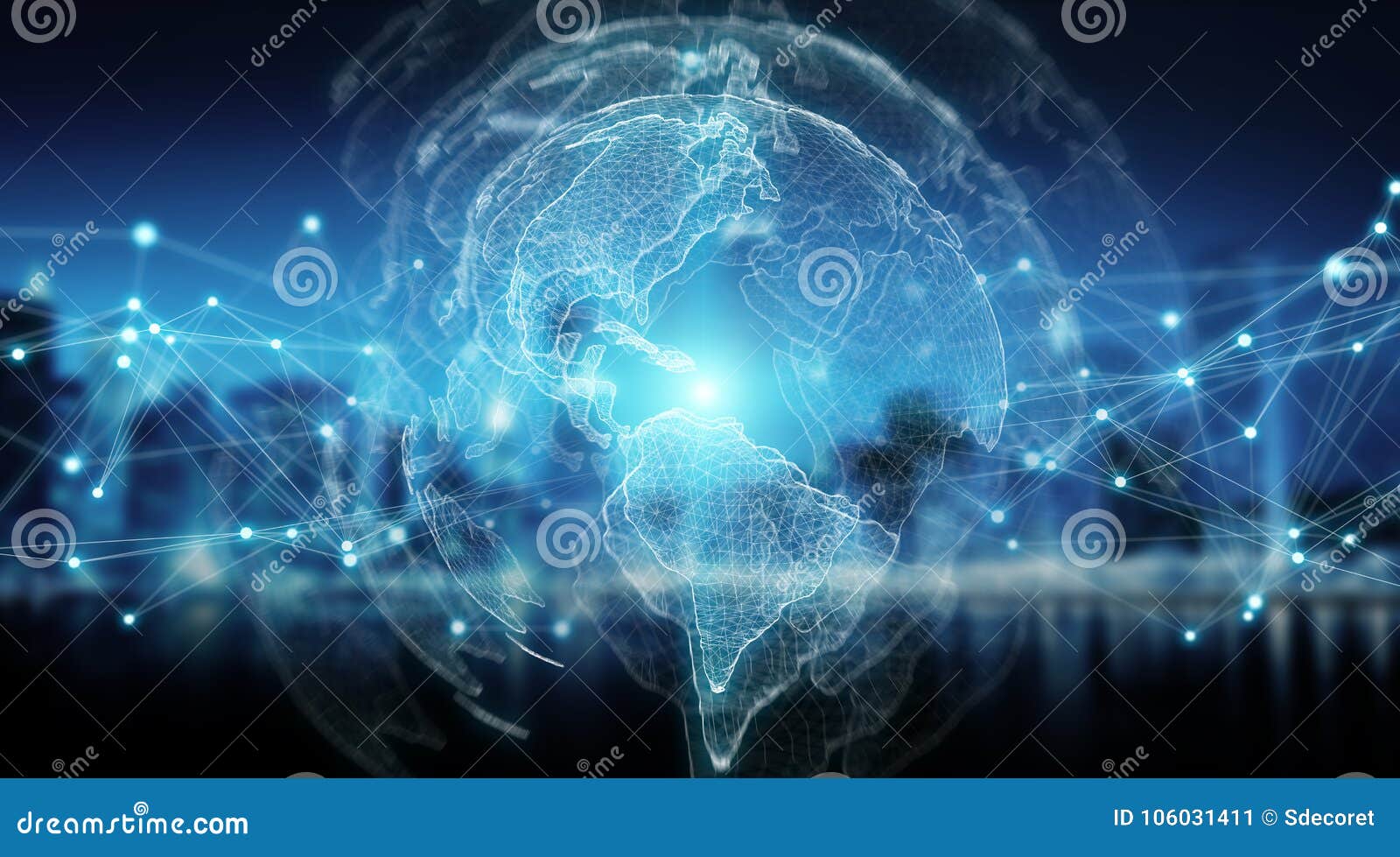 Connections System Global World View 3D Rendering Stock Illustration ...