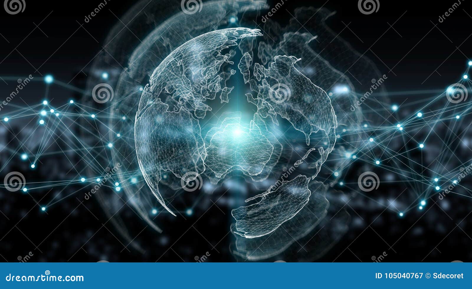Connections System Global World View 3D Rendering Stock Illustration ...