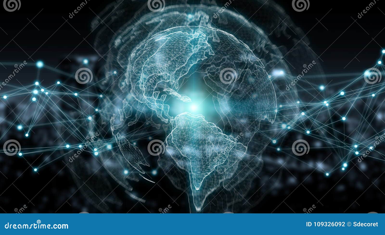 Connections System Global World View 3D Rendering Stock Illustration ...