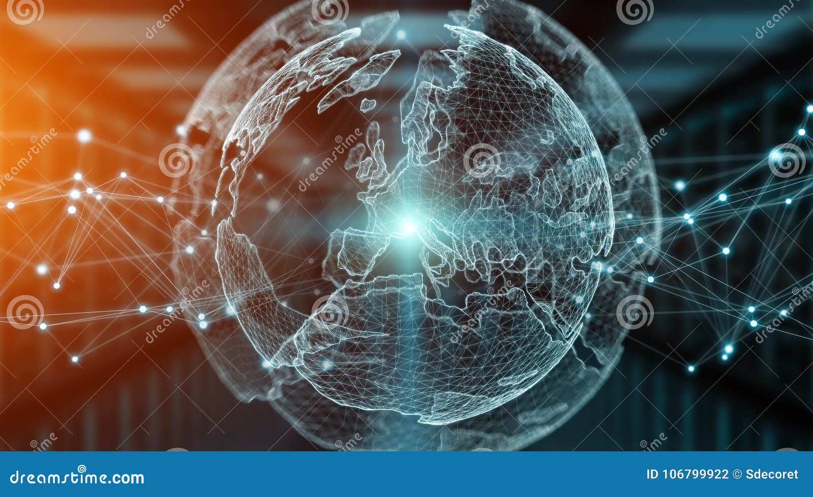 Connections System Global World View 3D Rendering Stock Illustration ...