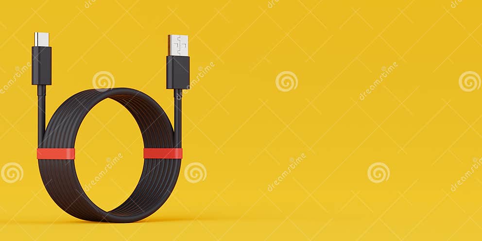 Connectivity and Charging Solutions Concept. Black USB Cable Neatly ...
