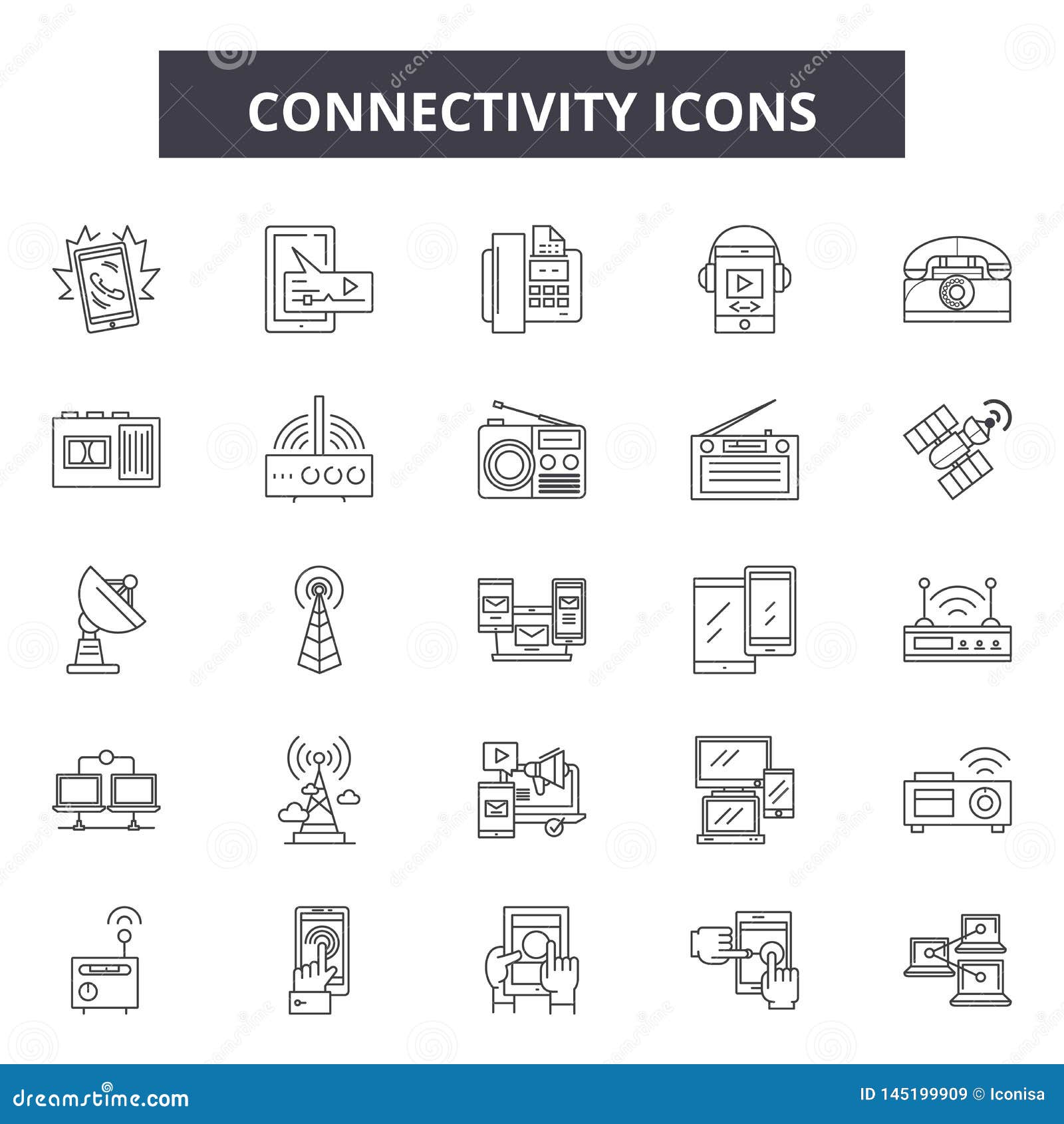 Connectivity Line Icons, Signs, Vector Set, Outline Illustration ...