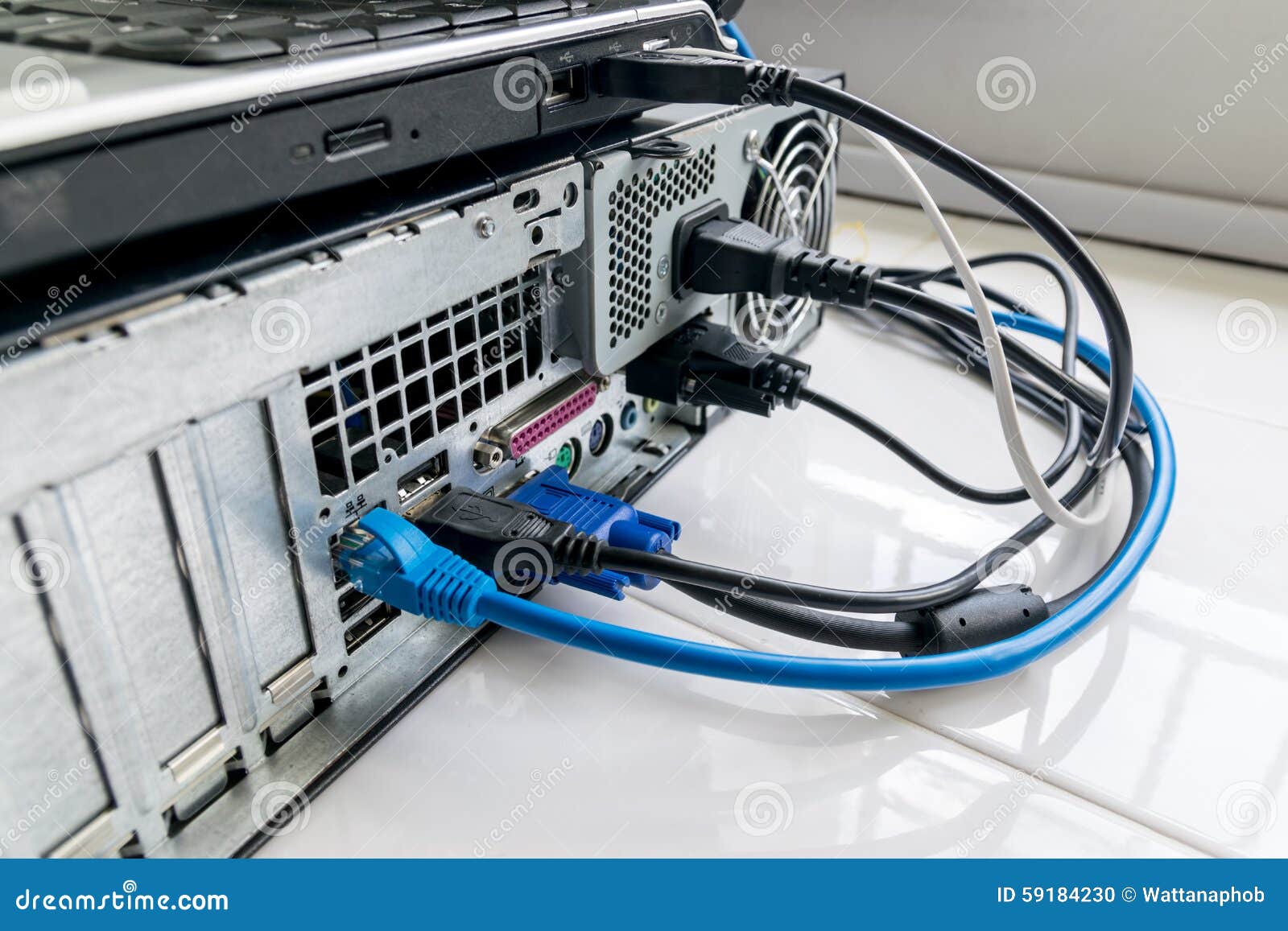 Connectivity of Notebook and PC. Stock Photo - Image of isolated, cable ...