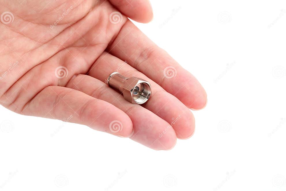 Connector in hand stock photo. Image of electronics, detail - 15758700