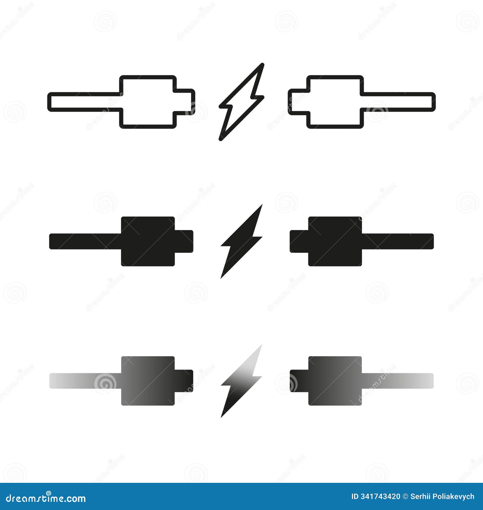 Connector Icons. Power Cable Symbol. Electrical Connection Elements ...
