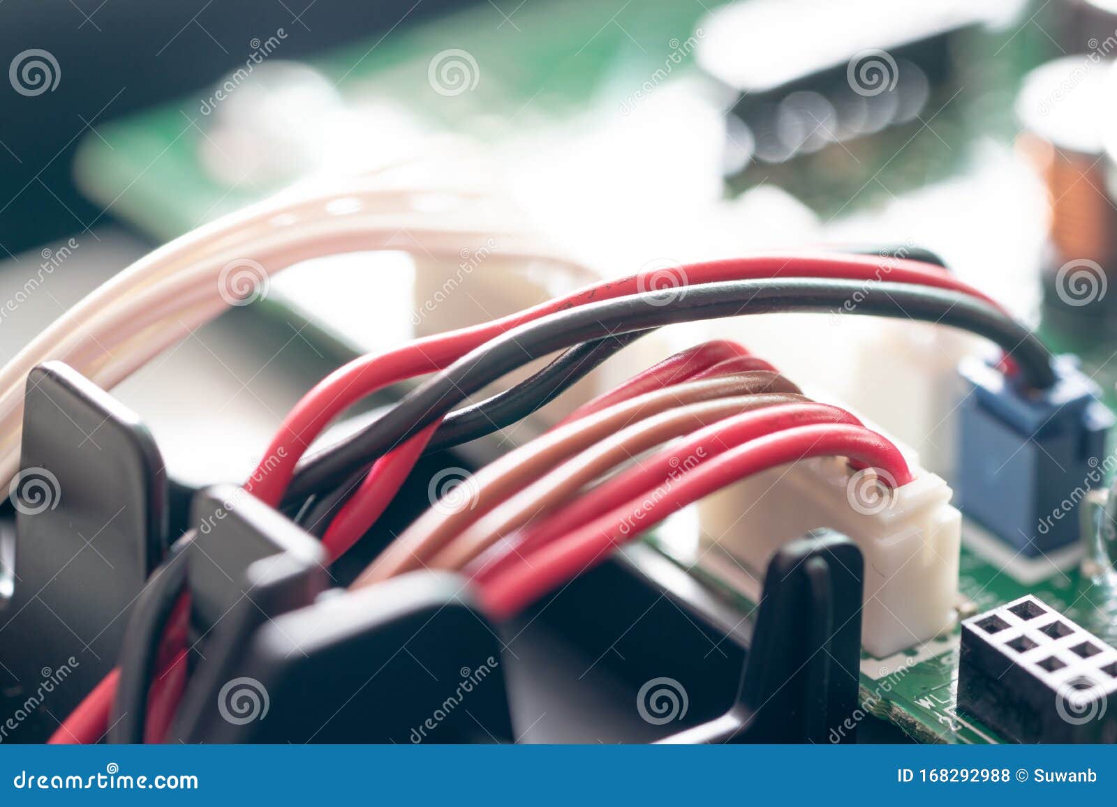 Connector or Socket and Cable on the Motherboard or Electronic Board ...