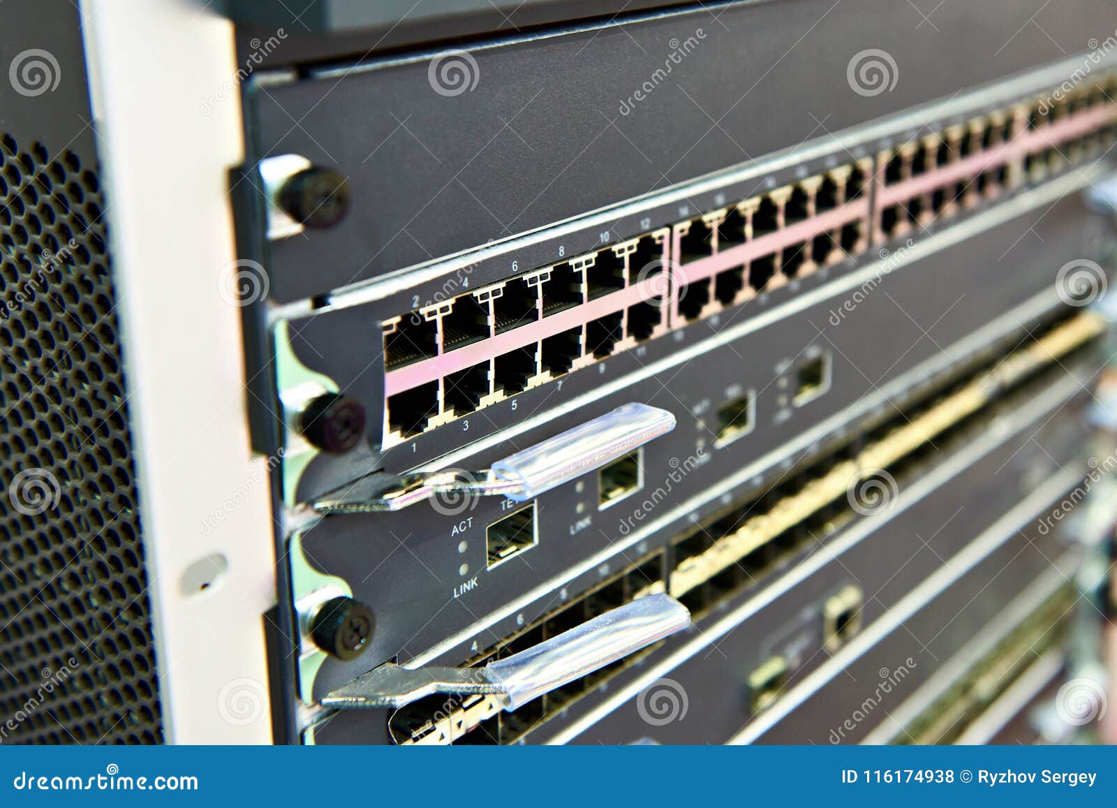 Connectors in Switch on Rack of Network Equipment Stock Photo - Image ...