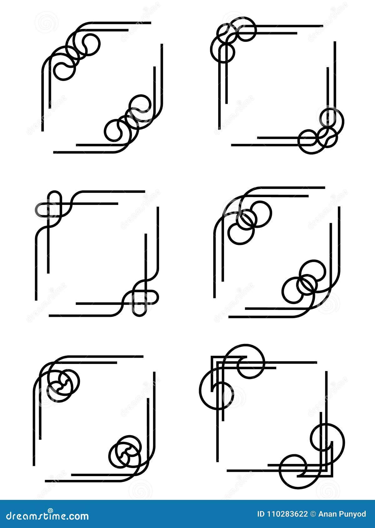 Conner Line Border Curve Frame Abstract Vintage Style Vector Set Design ...