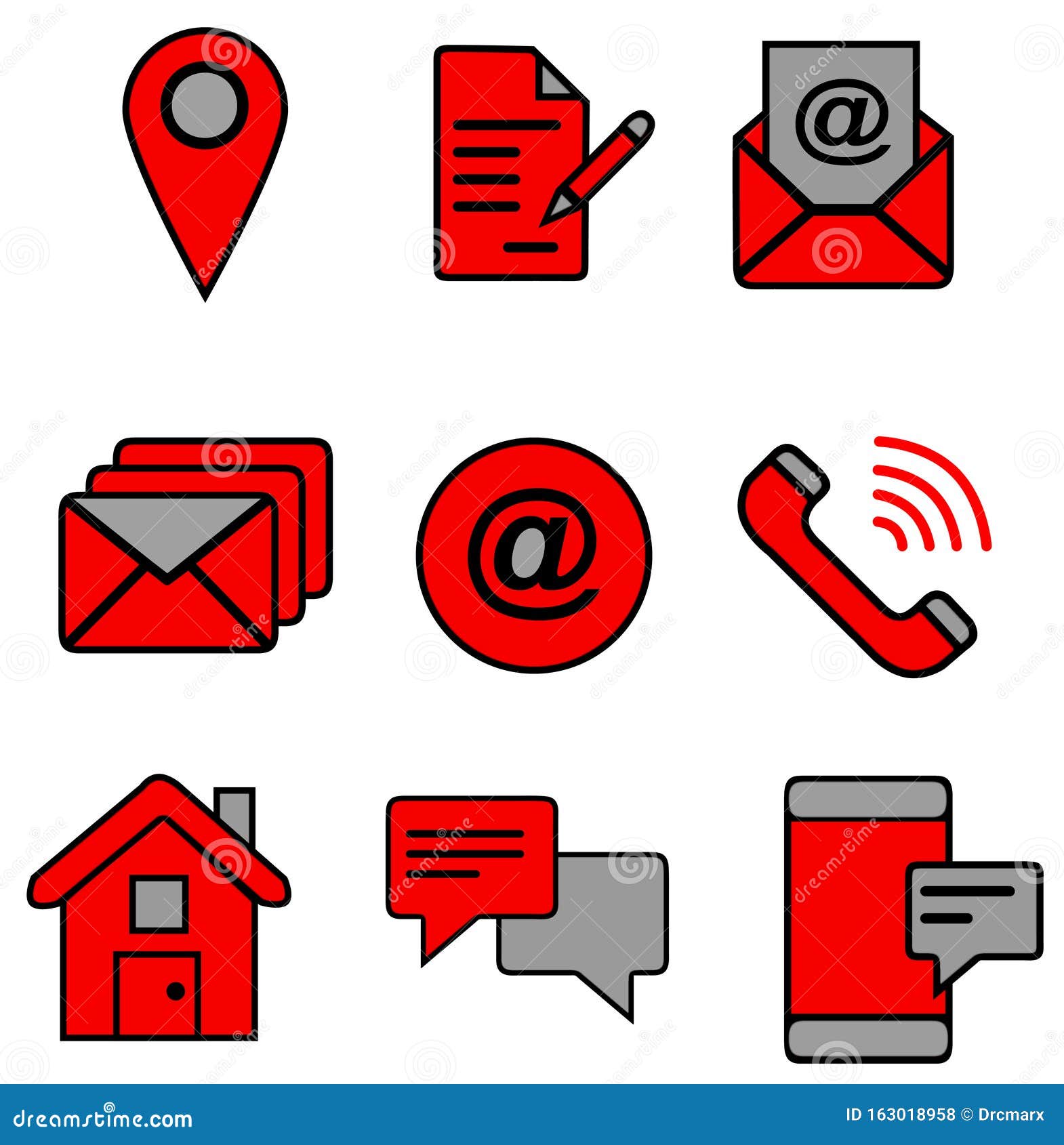 Connunication Icon Set in Red & Grey Stock Illustration - Illustration ...