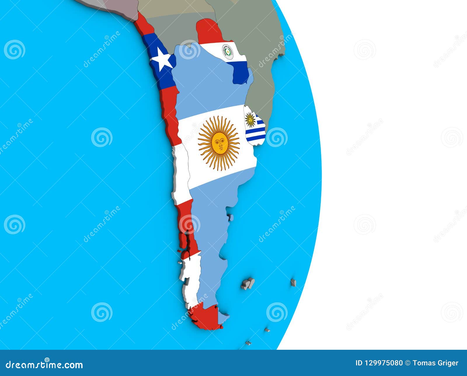 Cono Sur Con Las Banderas En El Globo 3D Stock de ilustración ...