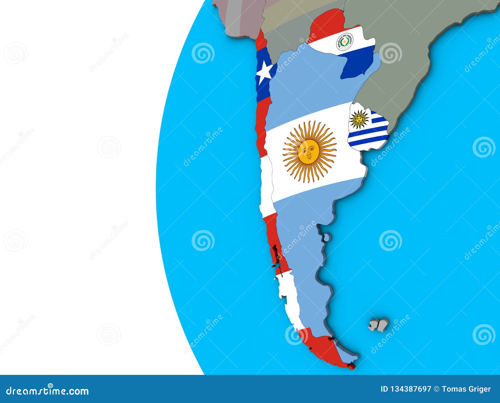 Cono Sur Con Las Banderas En El Globo 3D Stock de ilustración ...