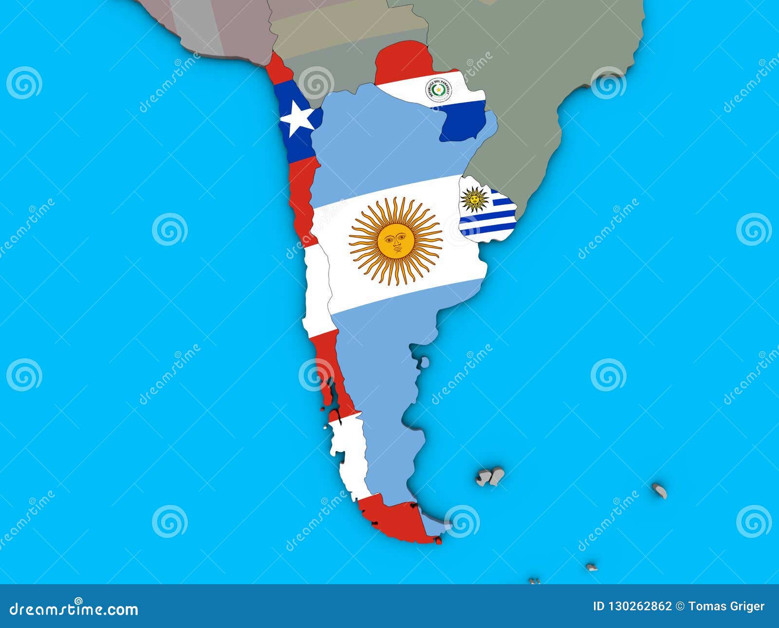 Cono Sur Con Las Banderas En El Mapa 3D Stock de ilustración ...