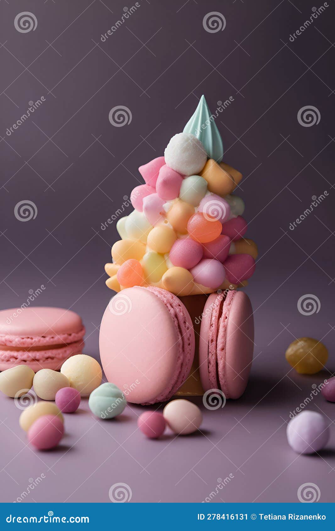 Composition of Macarons and Bonbon Candies on the Table. AI Generated ...