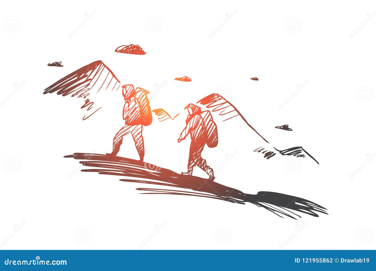 Conquer, Achieve, Together, Challenge, Climbing Concept. Hand Drawn ...