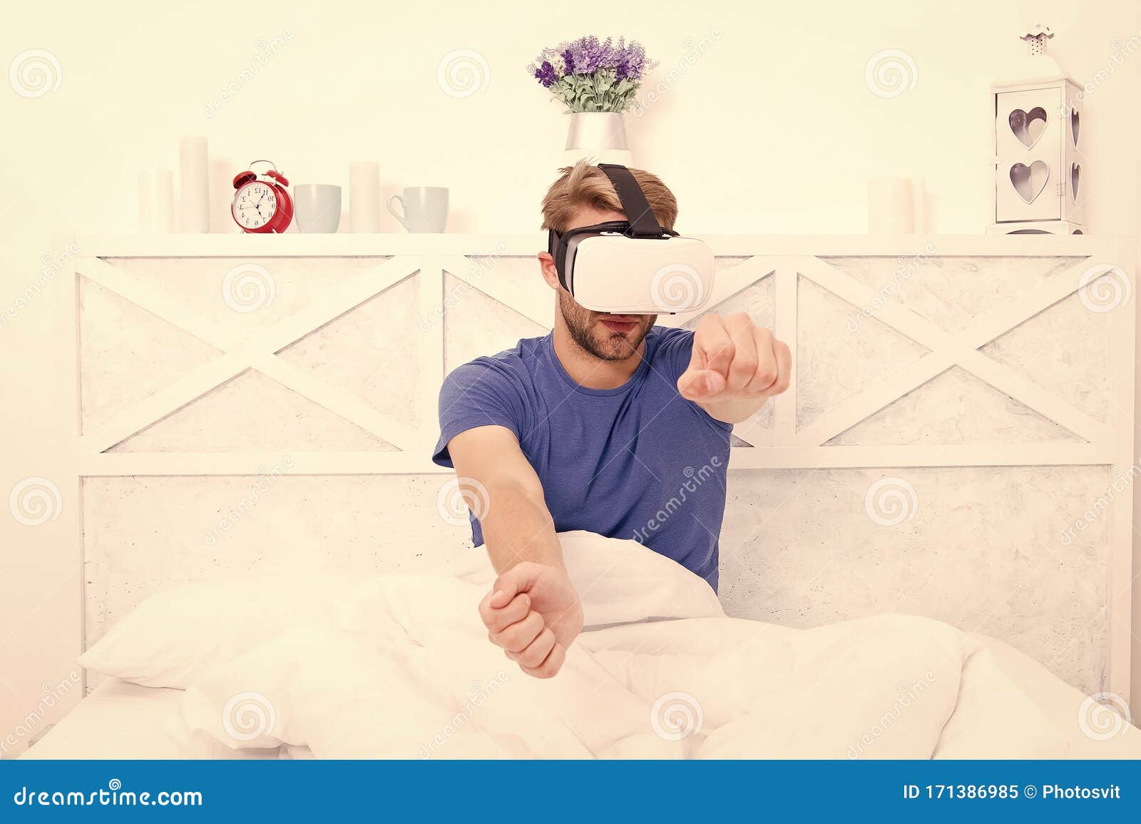 Conscious Awakening. Return To Reality. Man Explore Vr while Relaxing ...