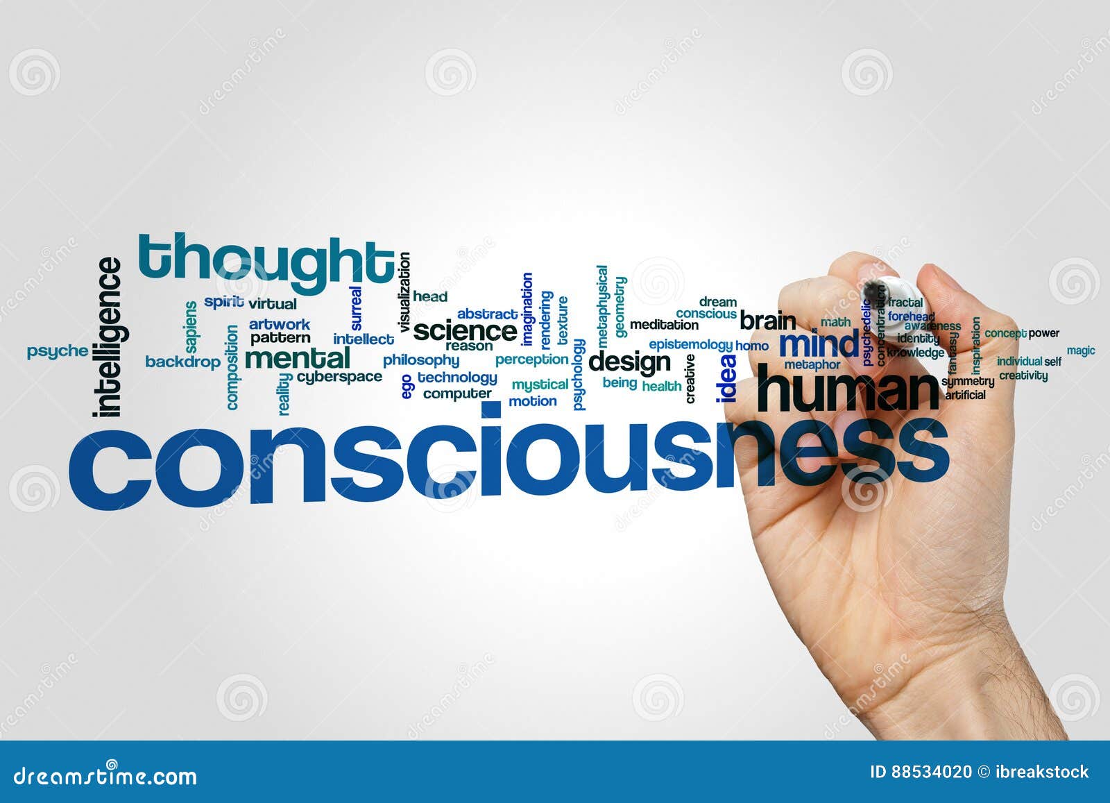 Consciousness Word Cloud Concept on Grey Background Stock Photo - Image ...