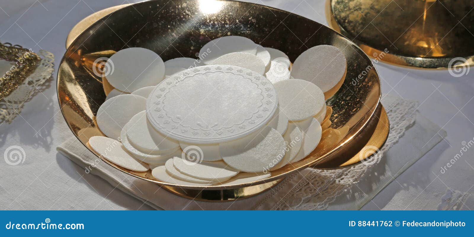 Consecrated Host during the Mass of First Communion Stock Photo - Image ...