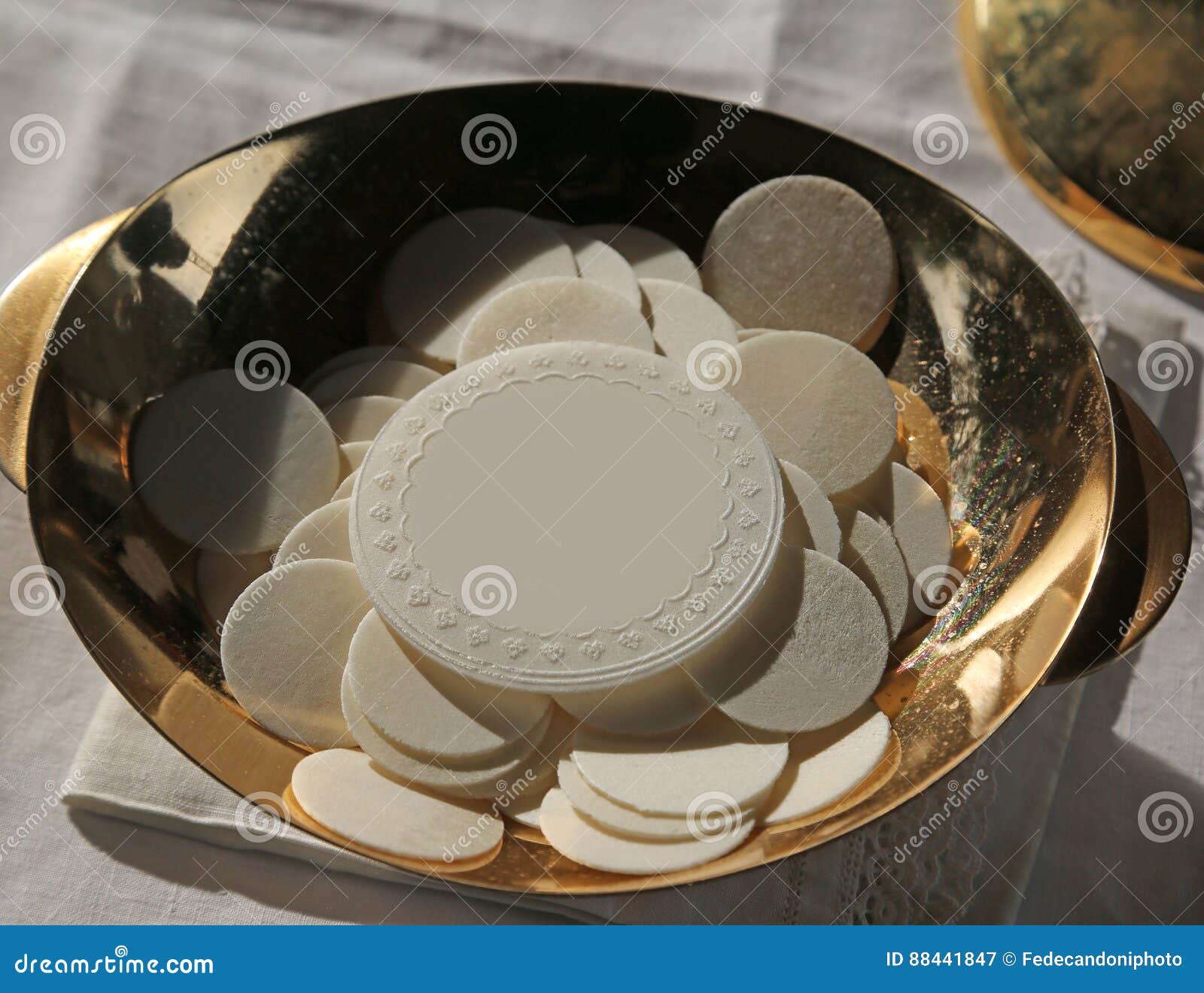 Consecrated Host during the Mass of First Communion Stock Image - Image ...