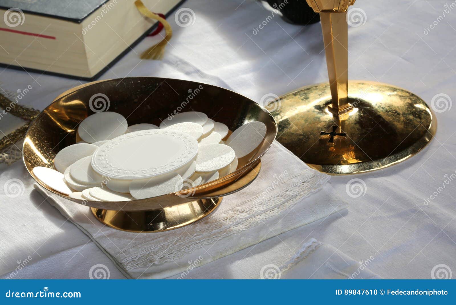 Consecrated Host during the Mass of First Communion Stock Photo - Image ...