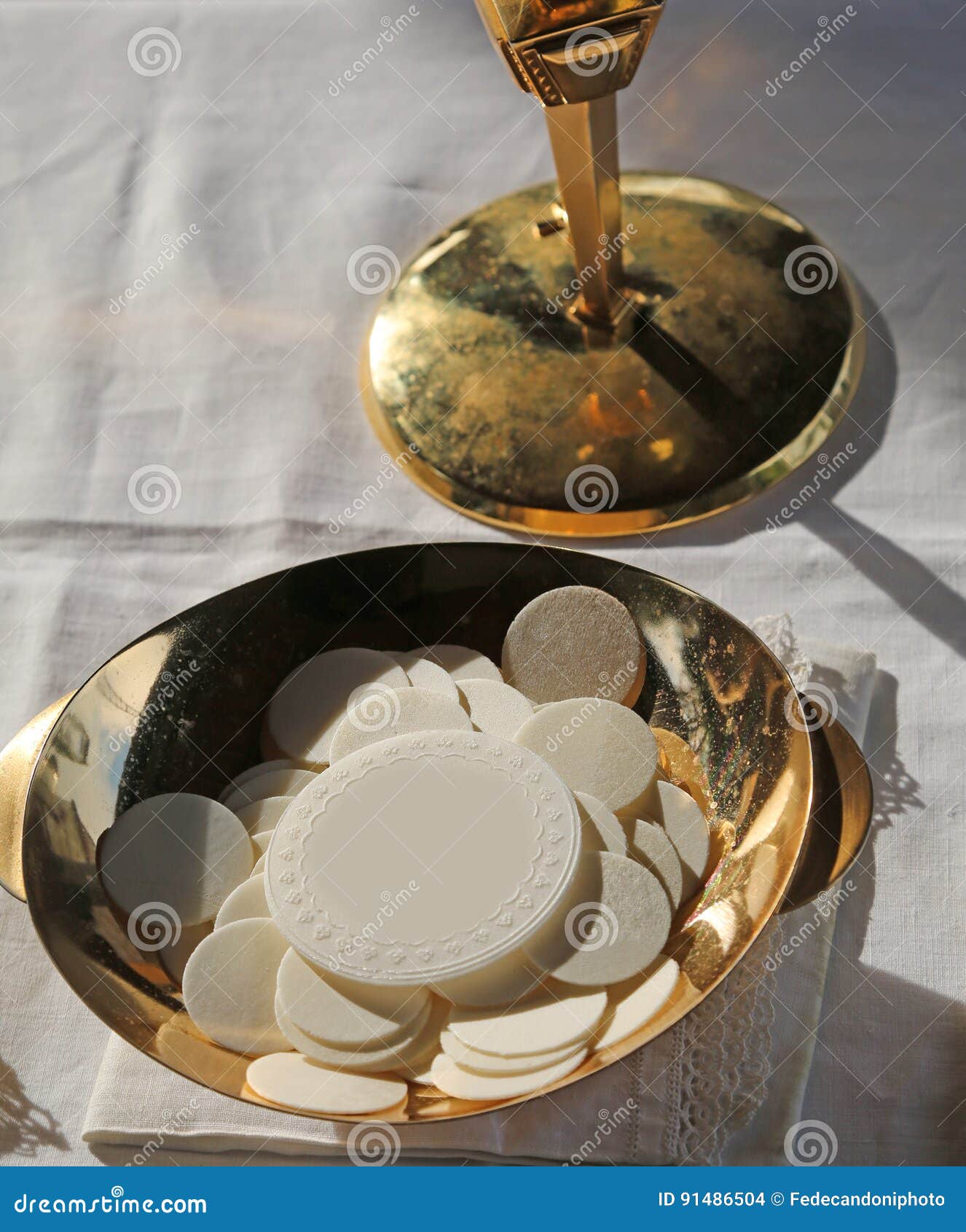 Consecrated Host during the Mass of First Communion Stock Photo - Image ...