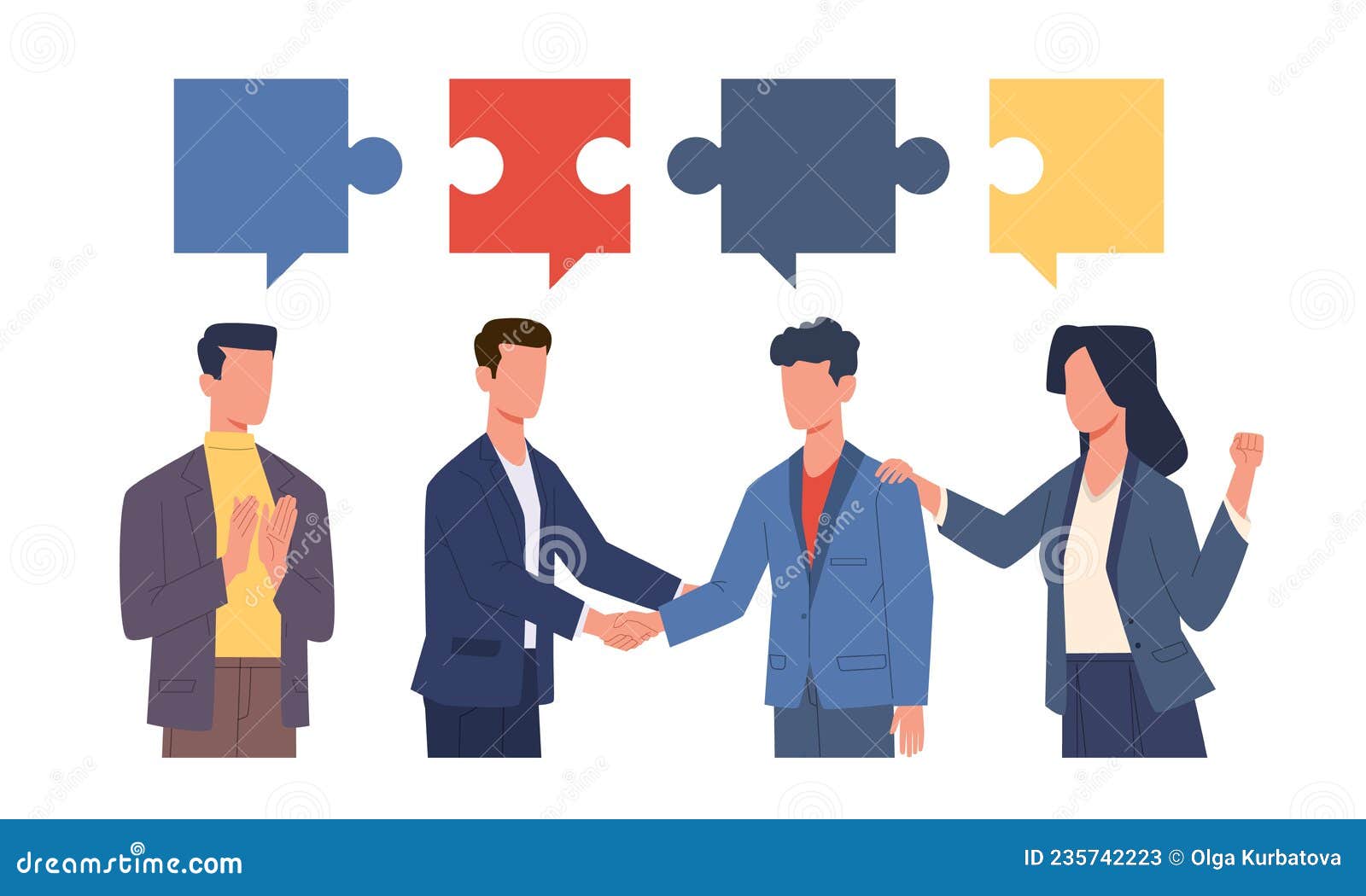 Consensus. Agreement in Discussion. People Shake Hands. Puzzle ...