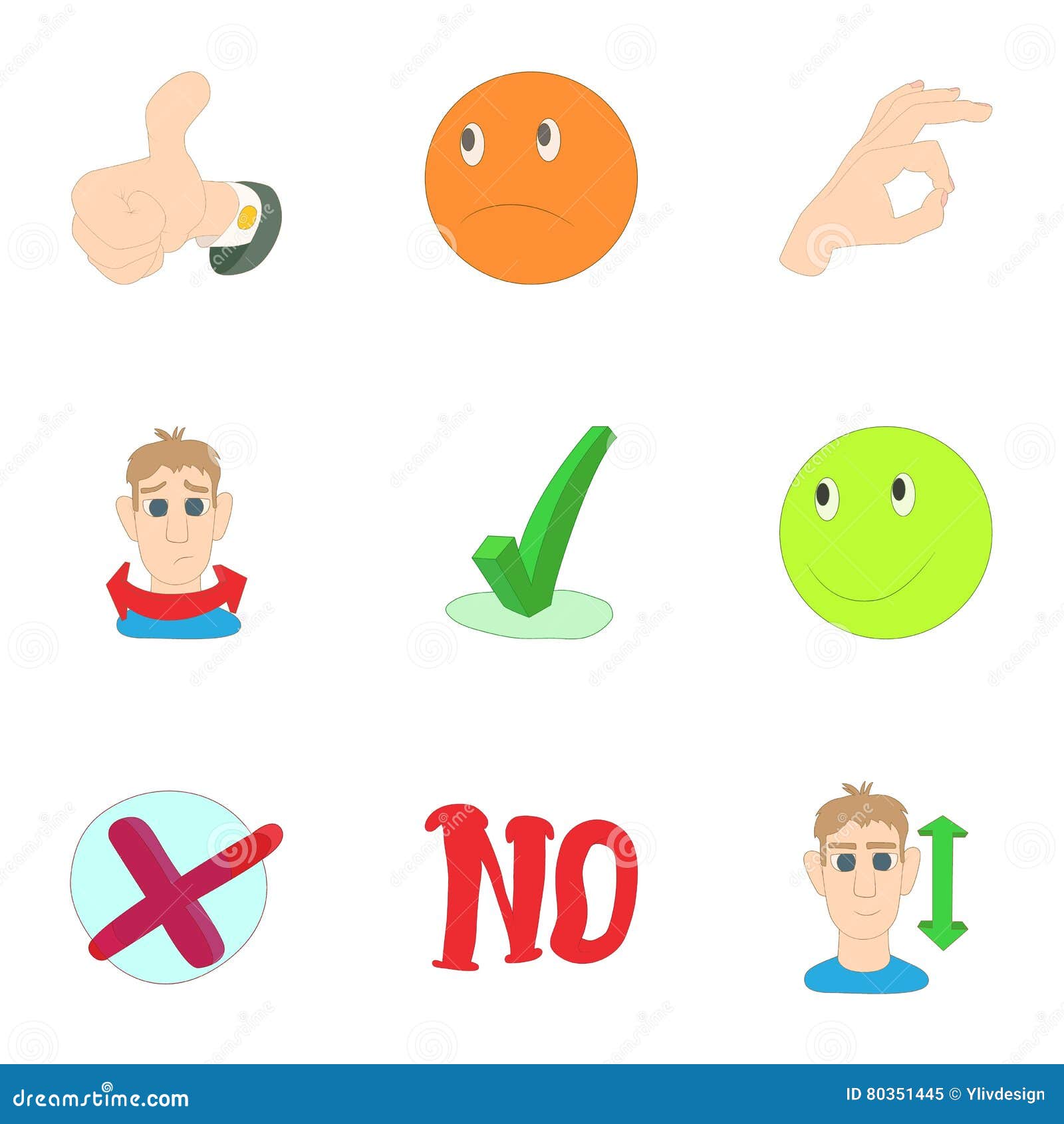 Consent and Refusal Icons Set, Cartoon Style Stock Vector ...