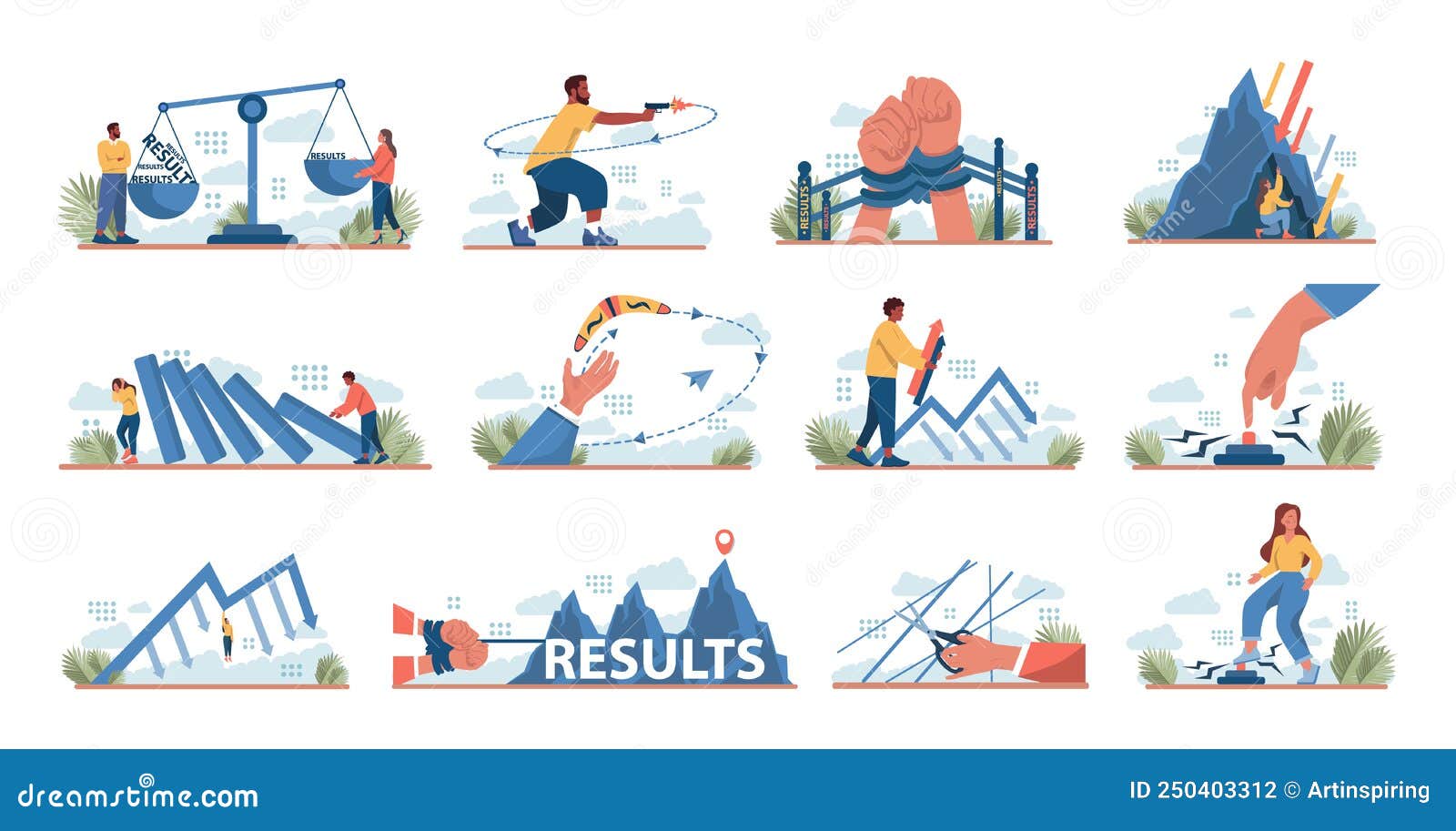 Consequences Concept Set. Character Making Action and Dealing Stock ...