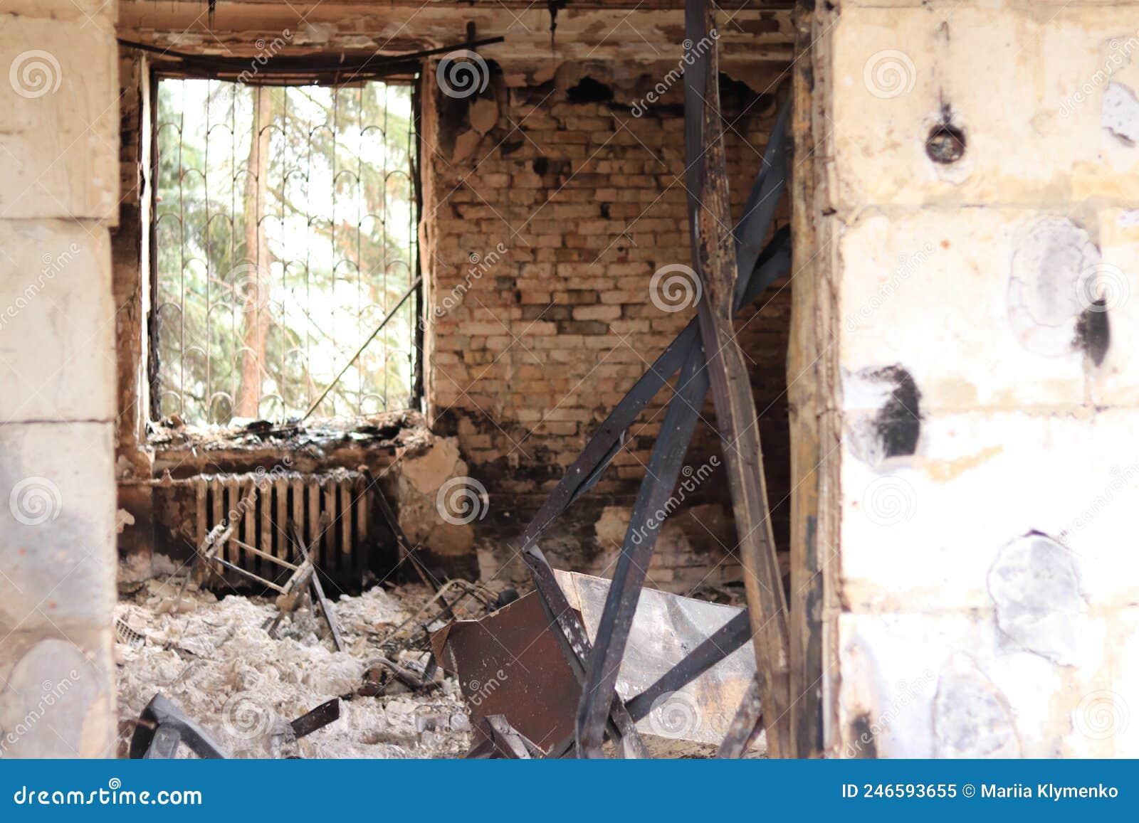 Consequences of Explosion, Fire in the Room Stock Image - Image of ruin ...