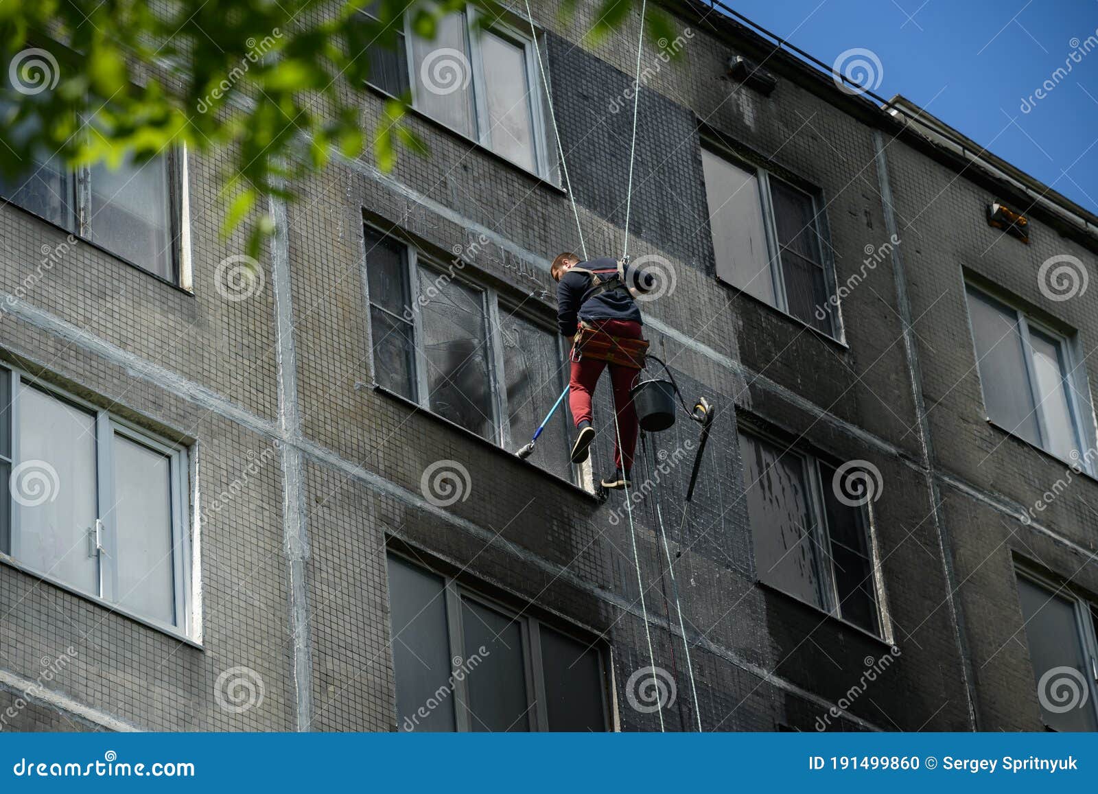 Fire In A Residential, Apartment Building. Opened, Broken Windows Of A ...