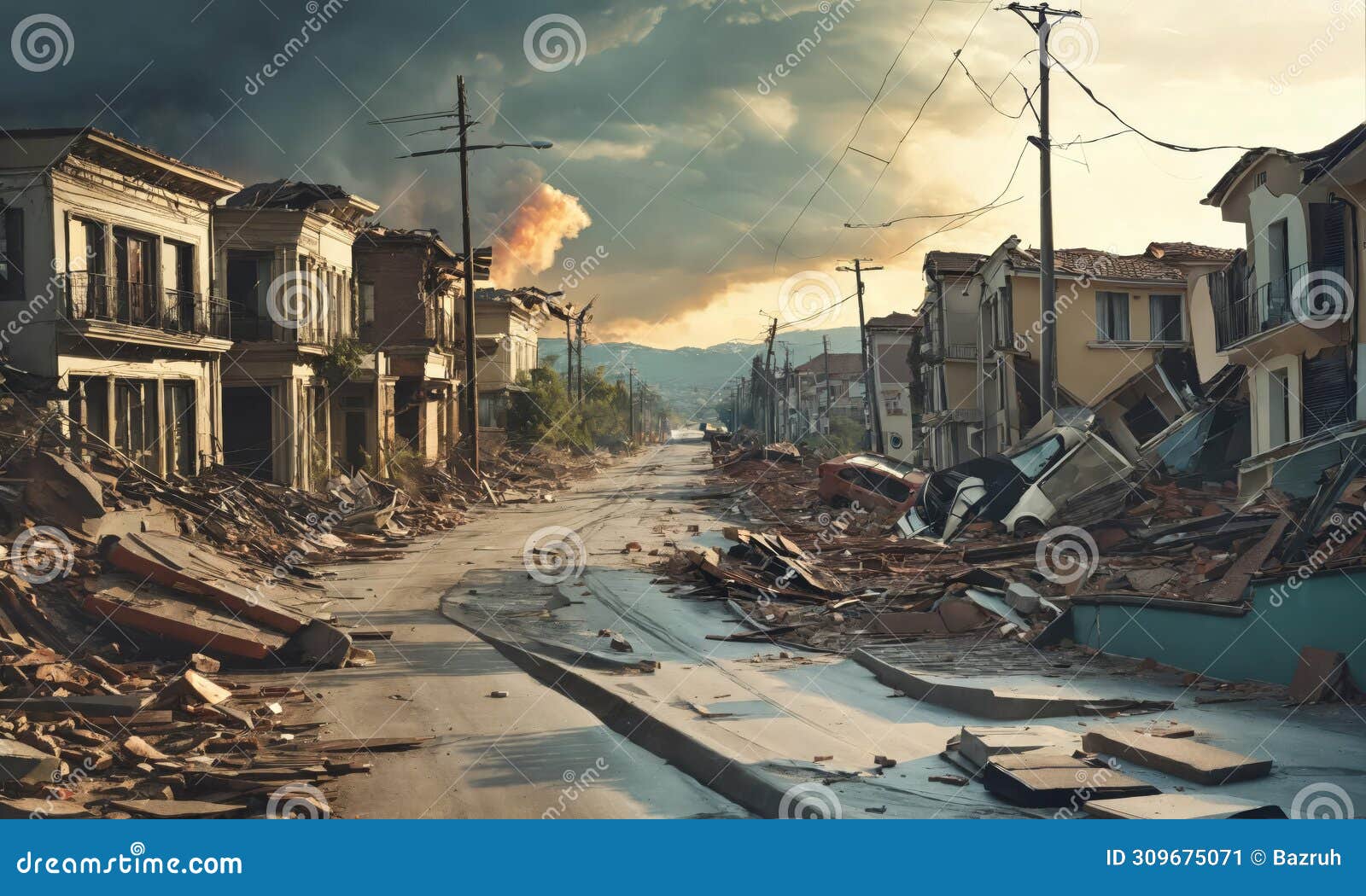 Consequences of a Powerful Earthquake in City Stock Illustration ...