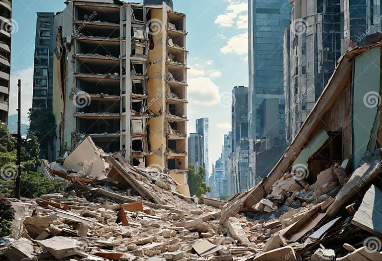 Consequences of a Powerful Earthquake in City Stock Illustration ...