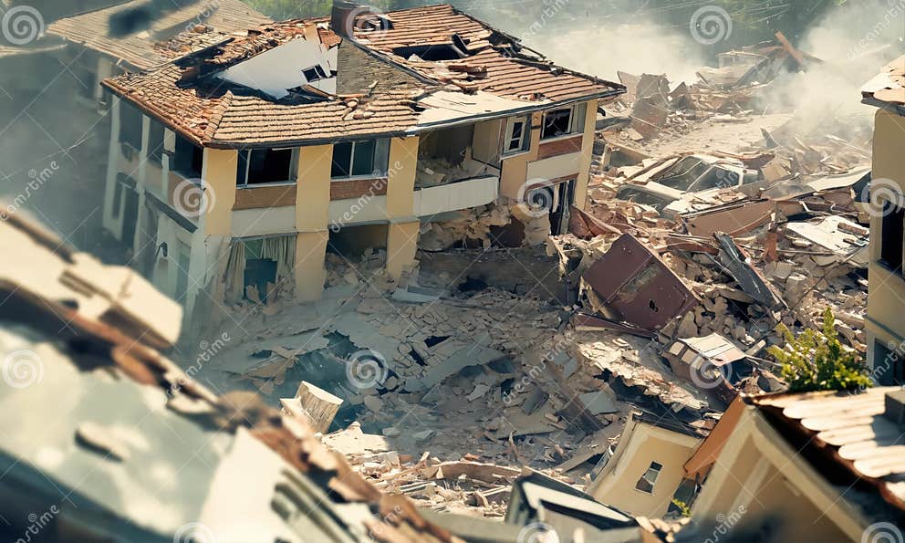 Consequences of a Powerful Earthquake in City Stock Illustration ...