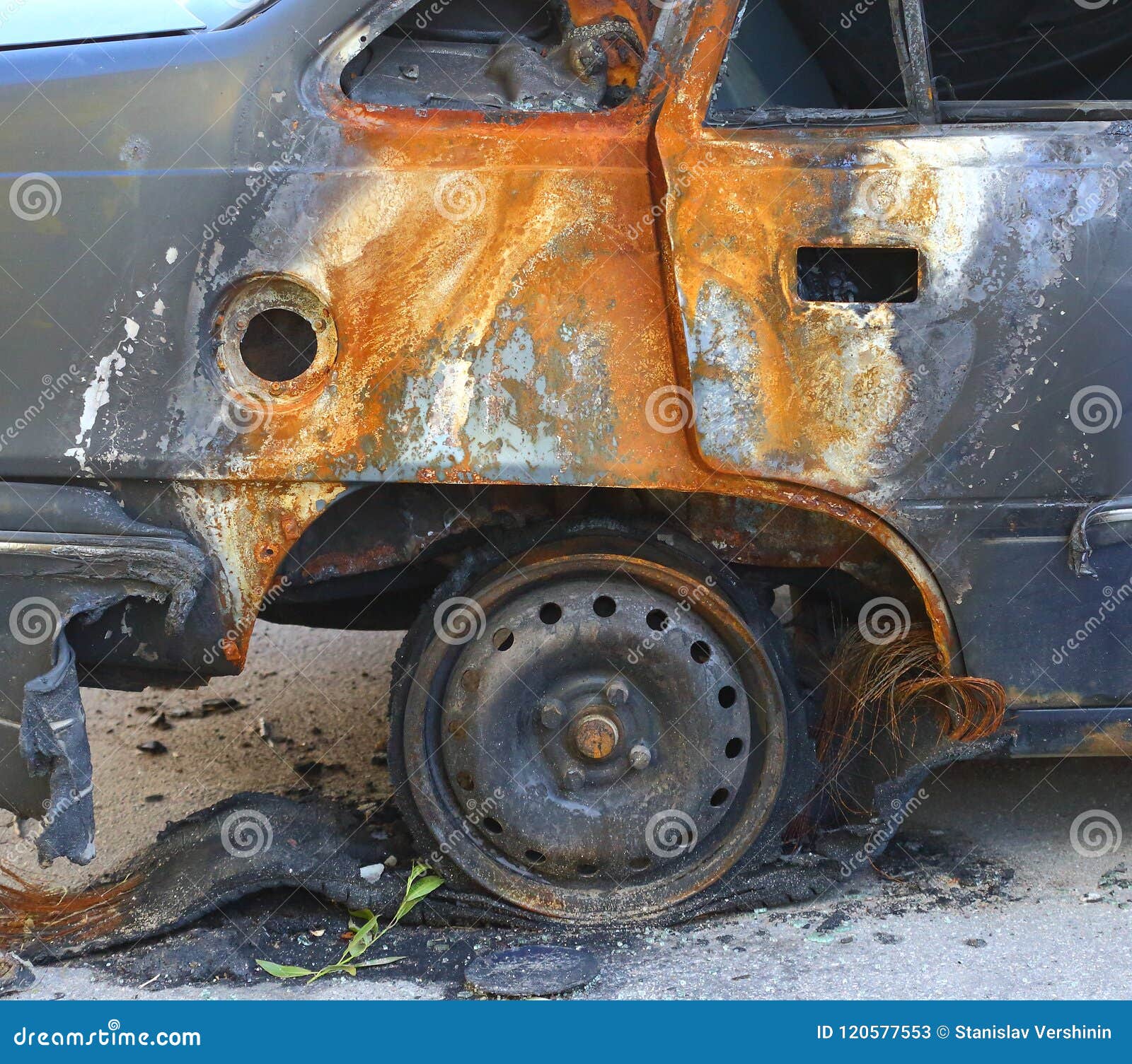 The small car fire stock image. Image of body, consequences - 120577553