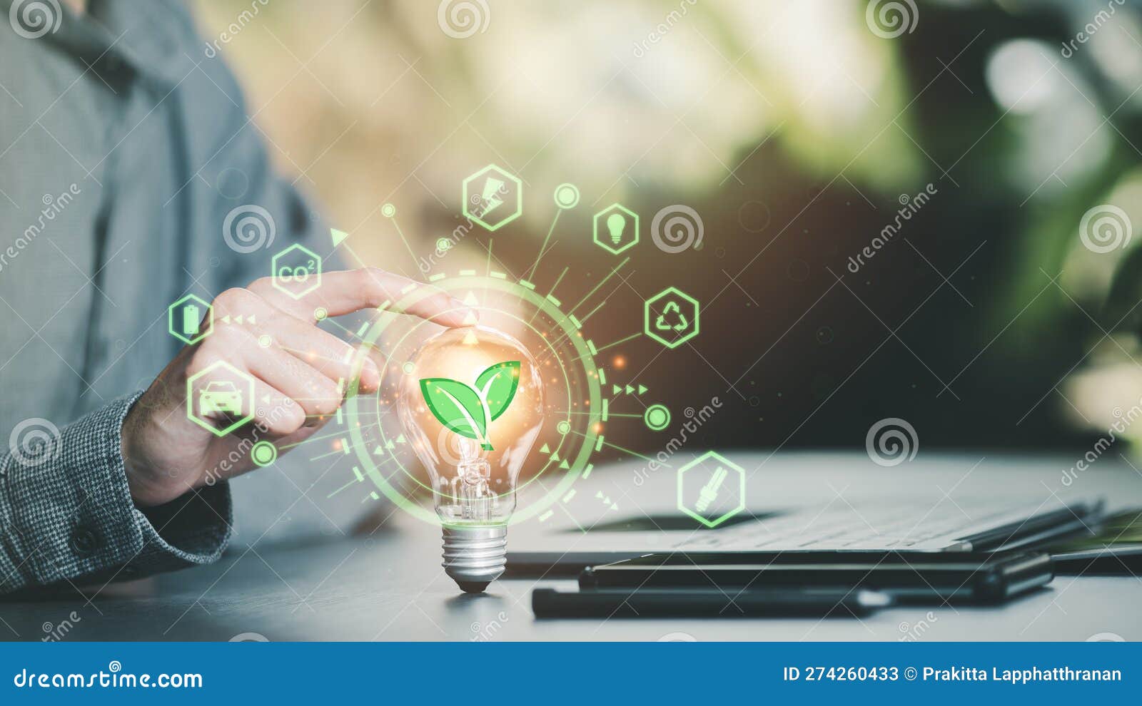 Conservationist Pointing at a Light Bulb and an Icon Representing the ...