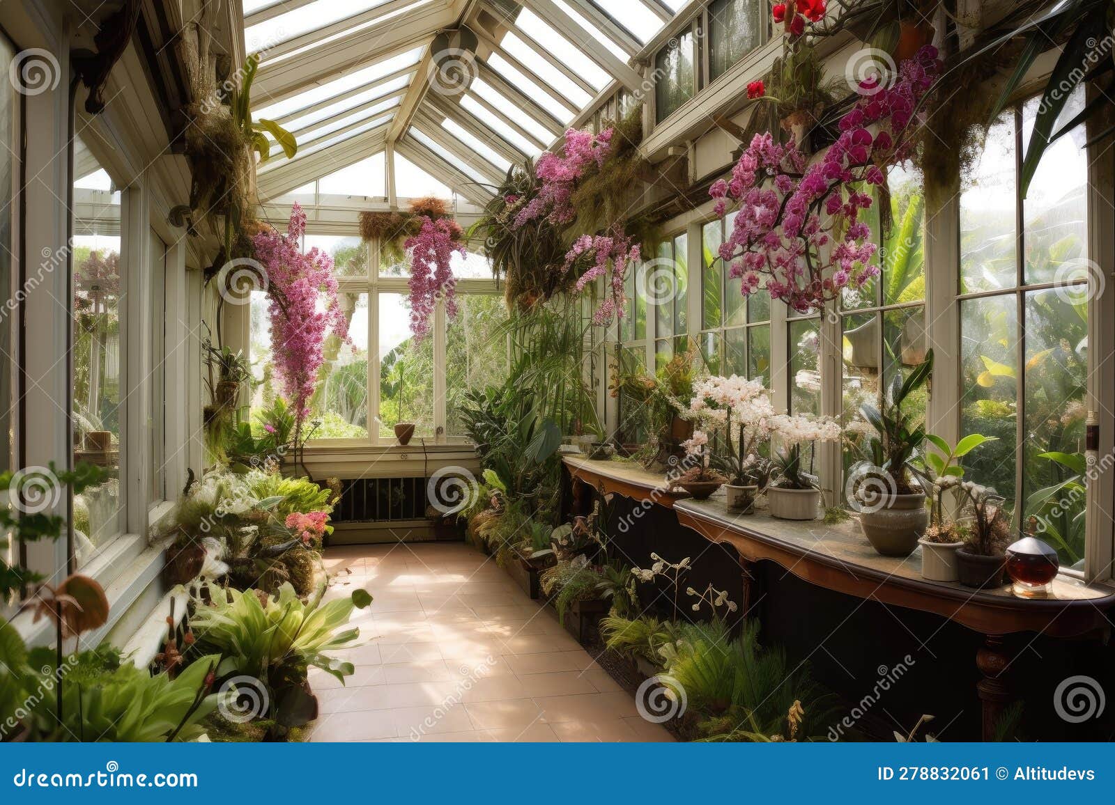 Conservatory Filled with Blooming Orchids and Bromeliads Stock ...