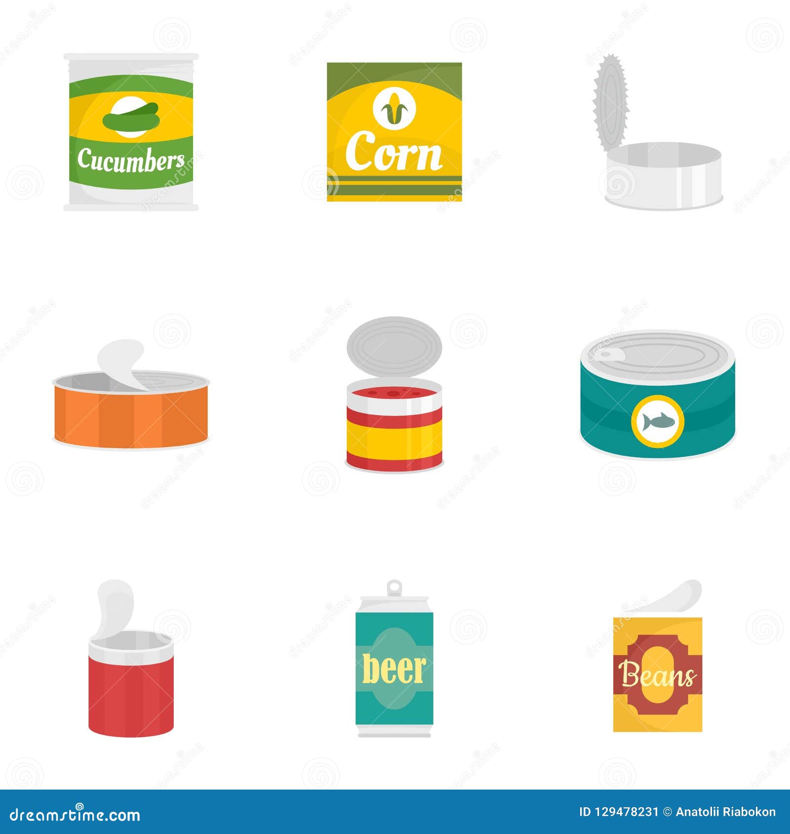 Conserve Food Icon Set, Flat Style Stock Vector - Illustration of ...