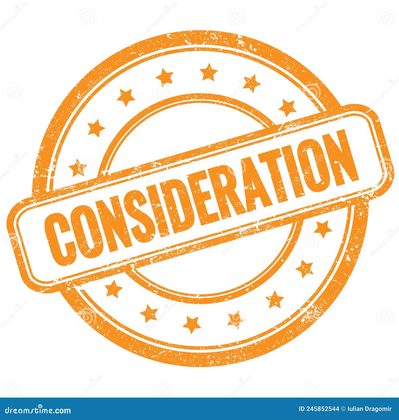 CONSIDERATION Text on Orange Grungy Round Rubber Stamp Stock ...