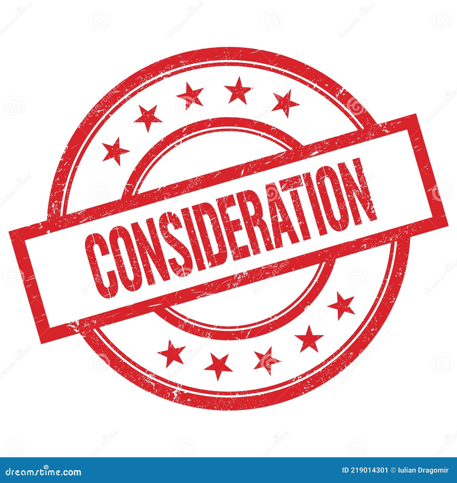 CONSIDERATION Text Written on Red Vintage Round Stamp Stock ...