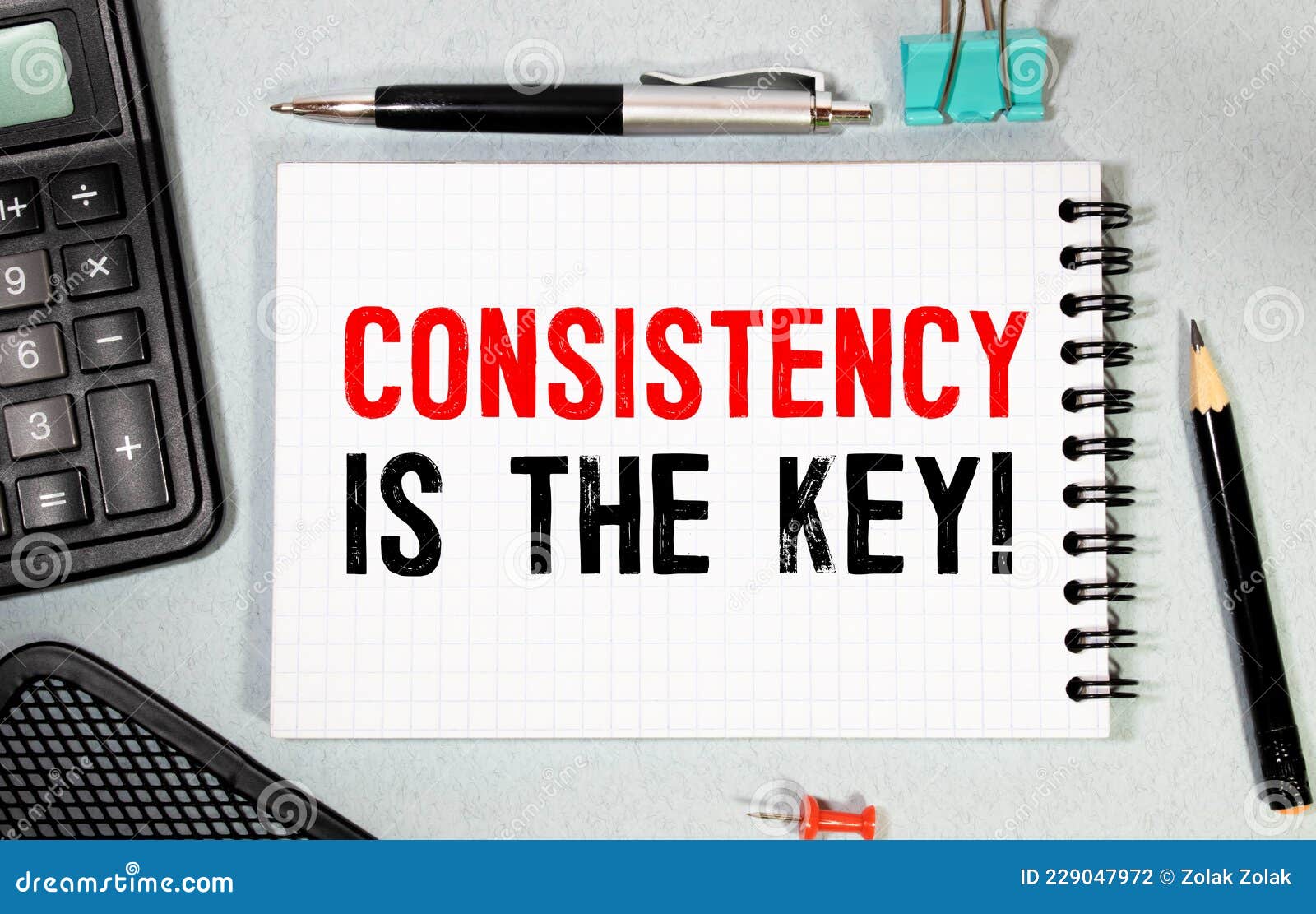 CONSISTENCY is KEY Text on Paper Sheet with Chart, Dice, Spectacles ...