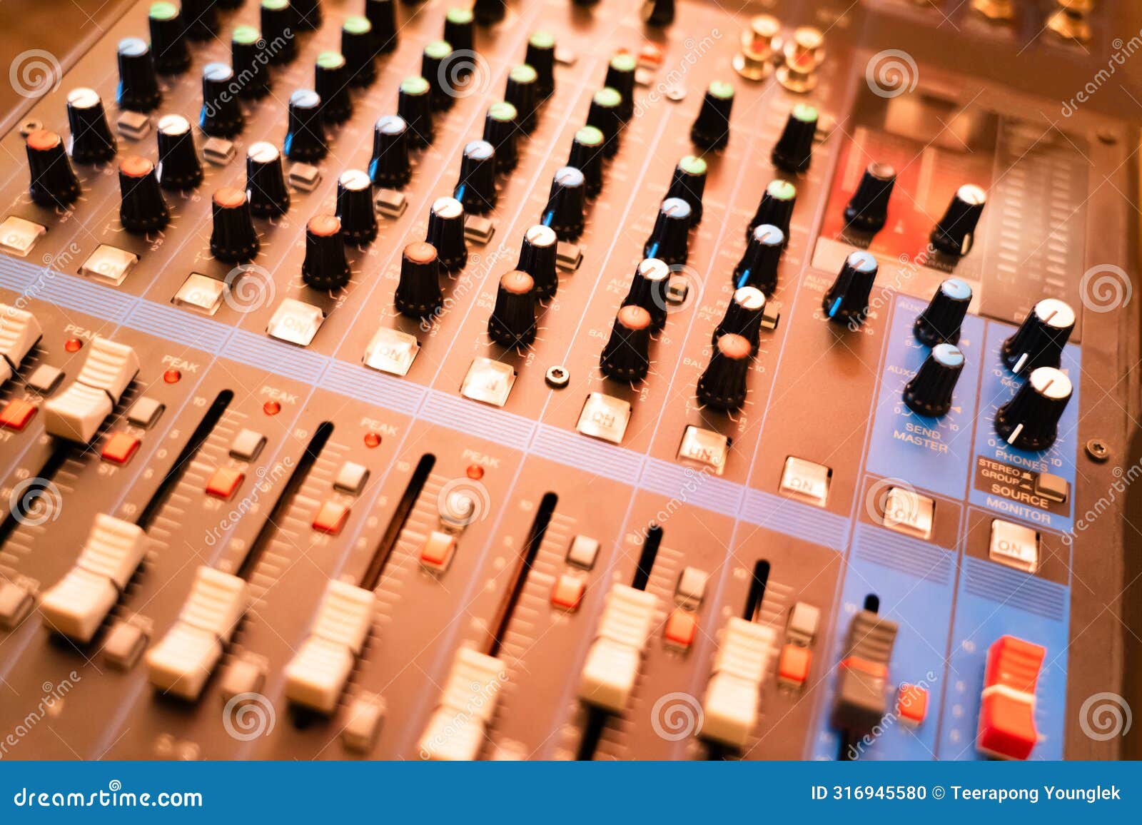 Console Control Panel of a Large Hi-fi System Audio Equipment Close-up ...