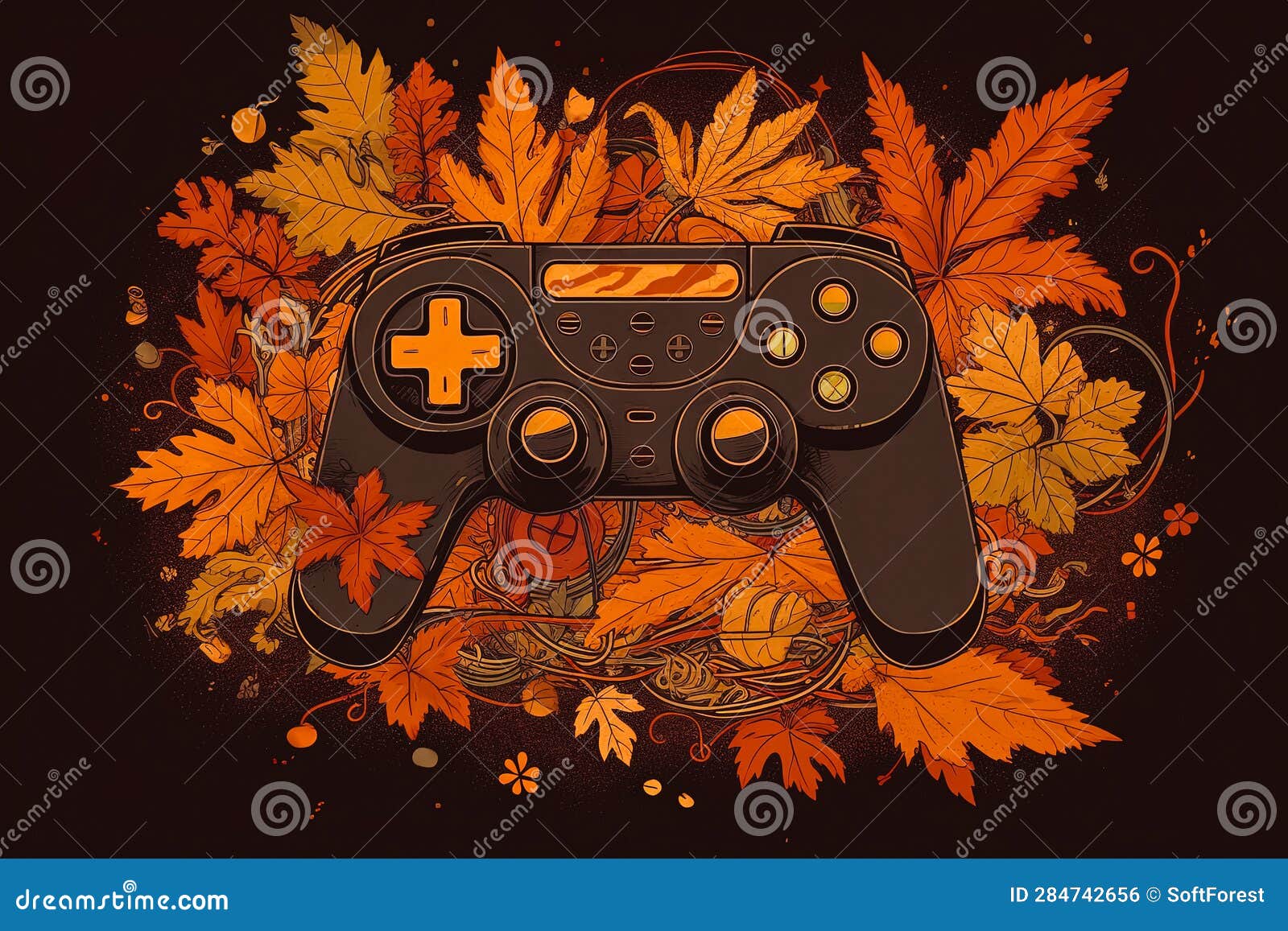Console Controller Crafted from Vibrant Fall Leaves, Set Against a ...